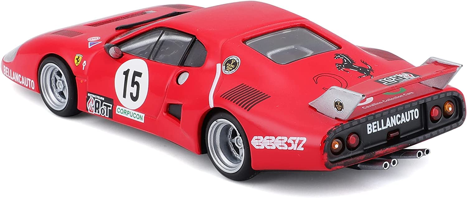 Bburago-1/43 Scale Model Compatible With Ferrari Racing 512 Bb Ii Serie 1981 Racing Car Die-Cast Model Miniature Collectible,Red
