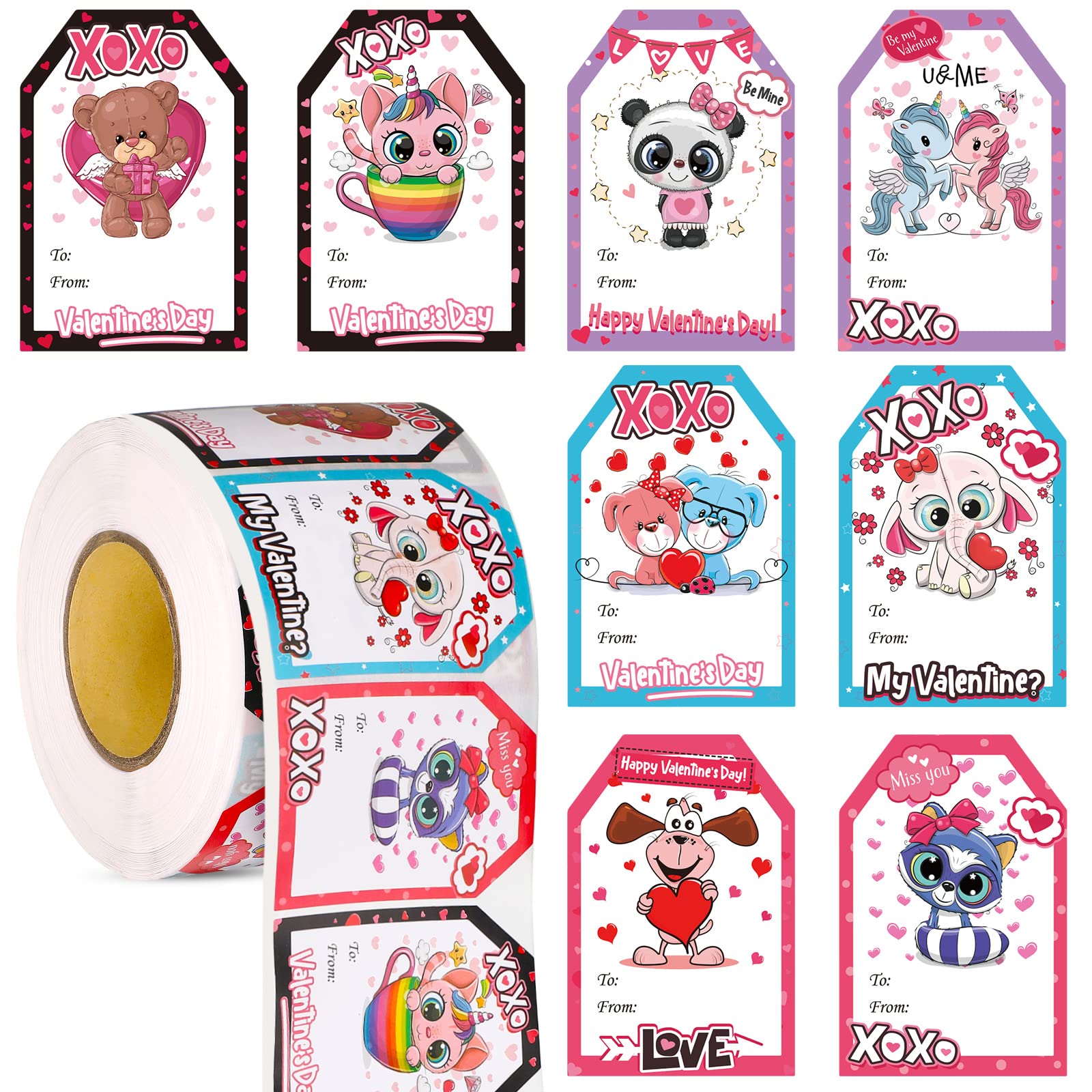 720 Pieces Valentine Gift Tags Sticker Self Adhesive Valentine Kraft Tags Stickers Name Paper Tags Valentine's Day Presents Labels for Valentine Present Decoration (Animal Style)