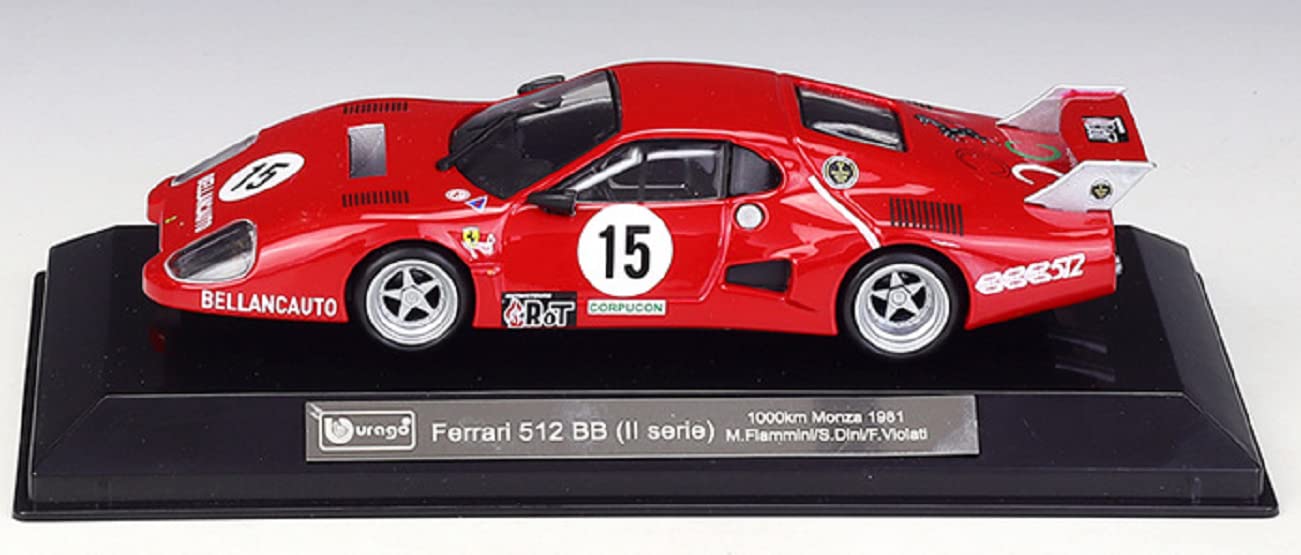 Bburago-1/43 Scale Model Compatible With Ferrari Racing 512 Bb Ii Serie 1981 Racing Car Die-Cast Model Miniature Collectible,Red