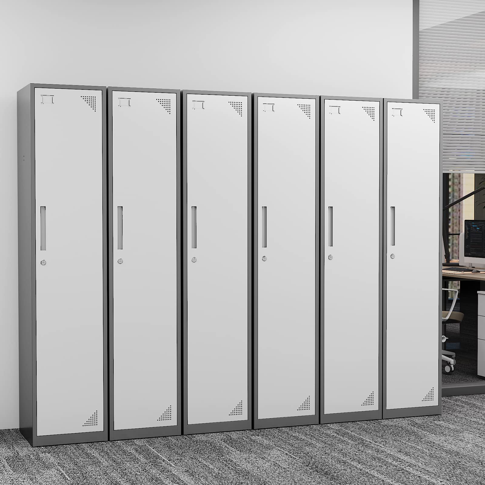 PEUKC Metal Storage Locker, 71" Tall Locker Storage Cabinet for Employees, Steel Storage Cabinet Locker with Lock and Keys for School, Gym, Home, Office Staff(1 Door-Grey)