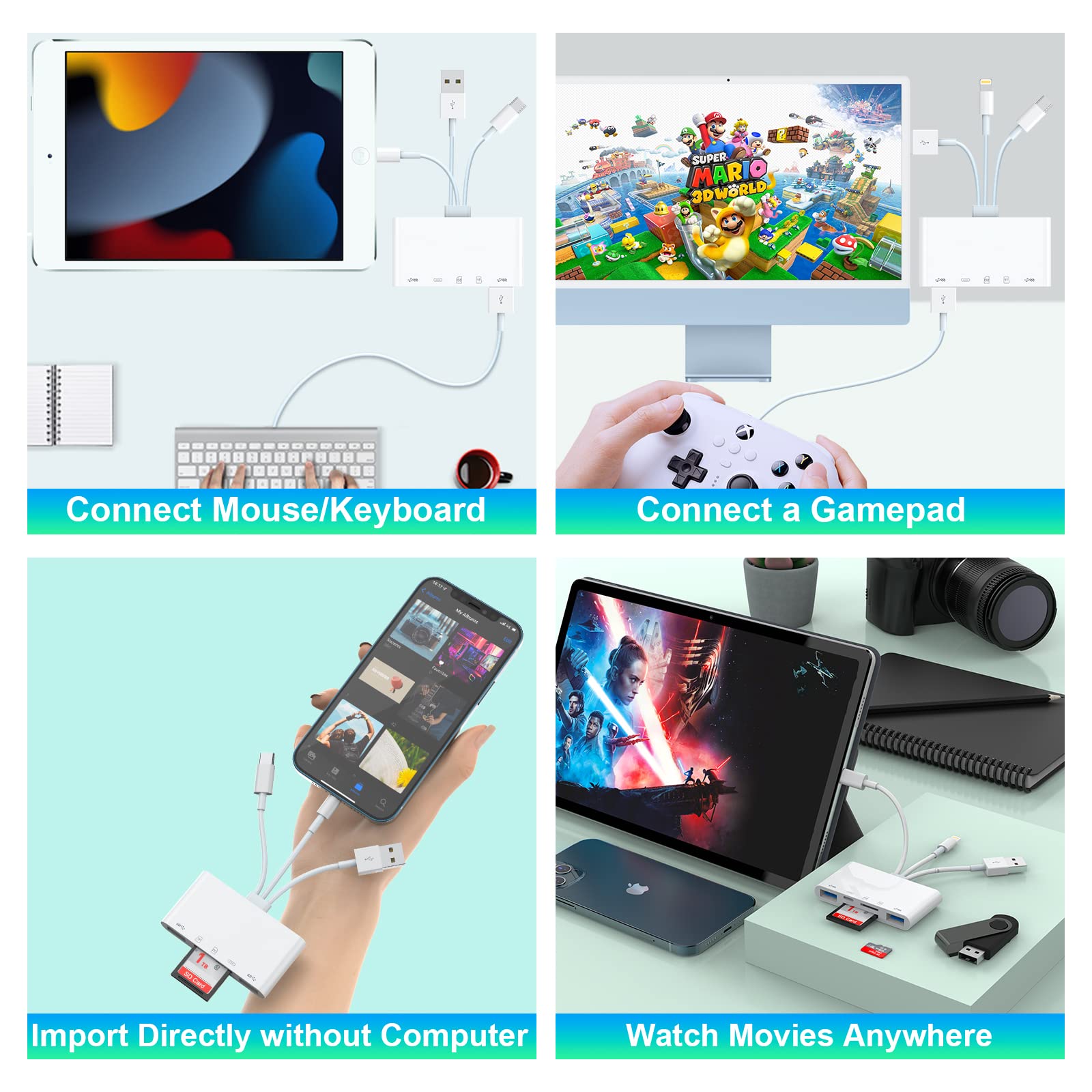 【Apple MFi Certified】 Multi 5-in-1 SD TF Memory Card Reader with SD/Micro SD/SDHC/SDXC/MMC,Lightning+Type C+USB A OTG Adapter for iPhone/iPad/Android/MacBook/PC/Tablet/Camera/Hard Disk/Flash Drive