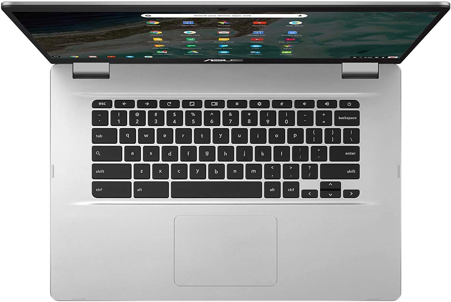 ASUS Chromebook C523, 15.6" FHD NanoEdge-Display with 180 Degree-Hinge, Intel Celeron N3350-Processor, 4GB LPDDR4-RAM, 64GB Storage, Chrome OS, Silver, Laptop-Sleeve Protector, C523NA-IH44F