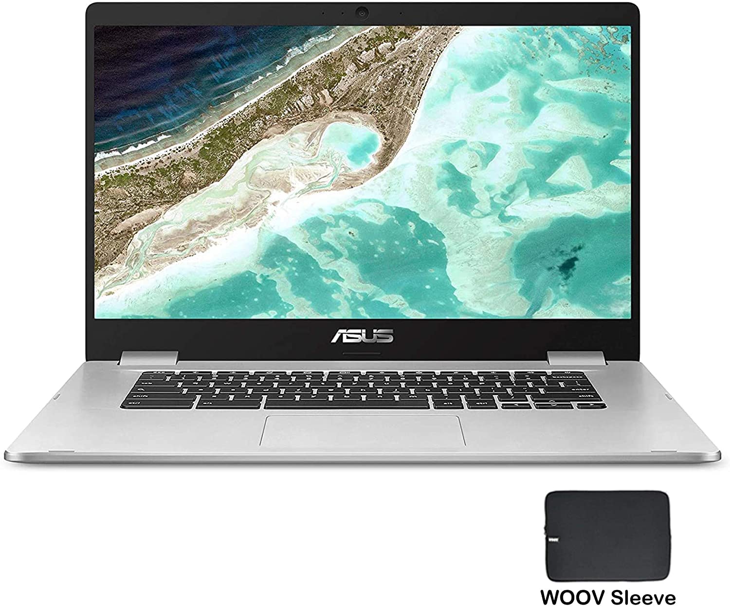 ASUS Chromebook C523, 15.6" FHD NanoEdge-Display with 180 Degree-Hinge, Intel Celeron N3350-Processor, 4GB LPDDR4-RAM, 64GB Storage, Chrome OS, Silver, Laptop-Sleeve Protector, C523NA-IH44F