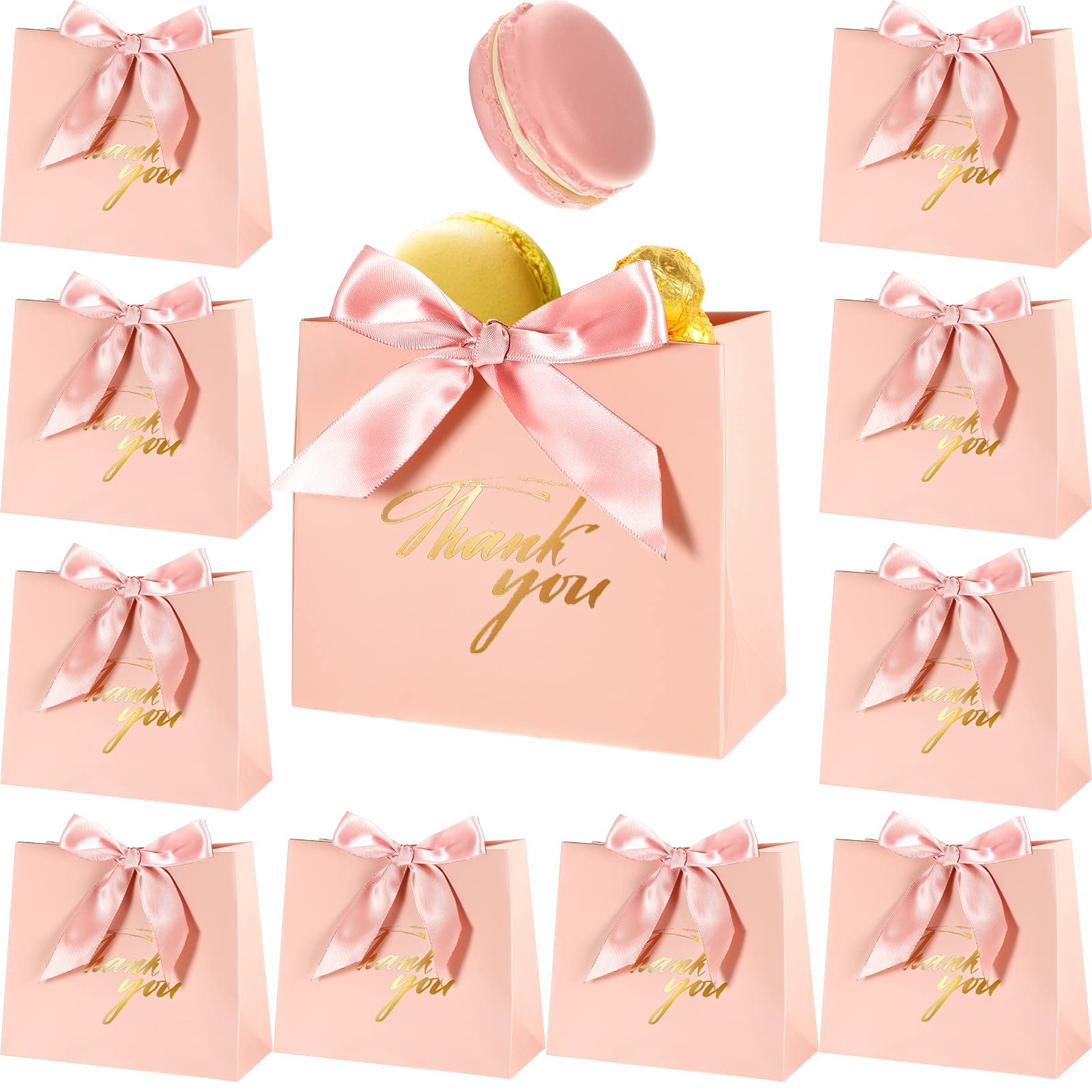 Leinuosen 12 Pcs Small Thank You Gift Bag, Bridal Shower Gift for Guests, Party Favor Bags, Gift Wrap Bags Wedding Baby Shower Birthday Party Supplies(Pink,5.5 x 4.7 x 2.4 Inch)
