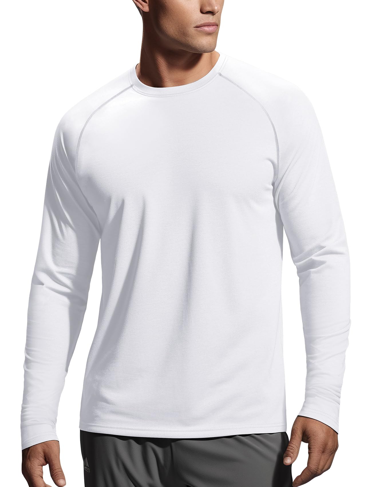 Long Sleeve Workout Shirts for Men Dry Fit(White,L)