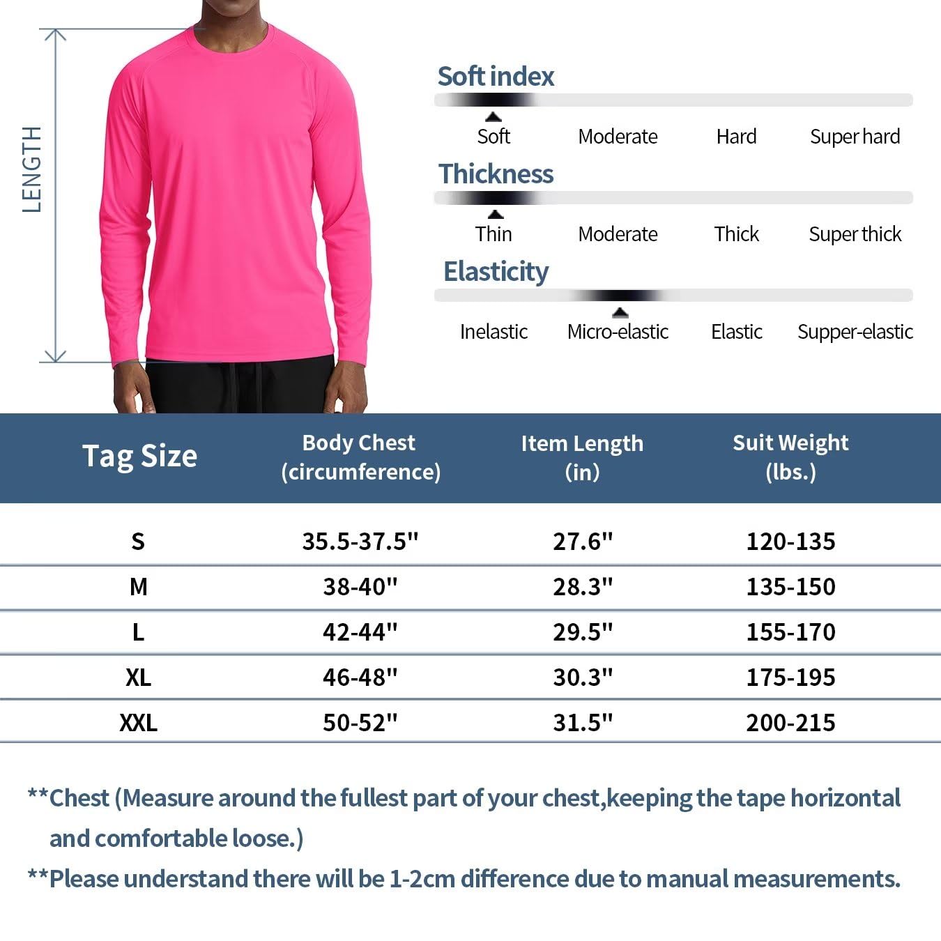 Long Sleeve Workout Shirts for Men Dry Fit(White,L)