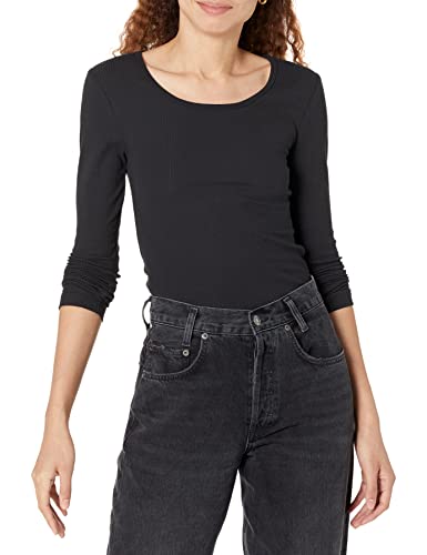 Amazon Essentials Sweater for Women, Long Sleeve Slim-Fit Rib Scoop Neck (Available in Plus Size), Pack of 2, Black/Eggshell White, Small