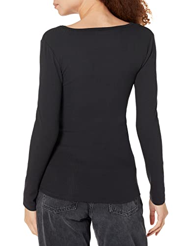 Amazon Essentials Sweater for Women, Long Sleeve Slim-Fit Rib Scoop Neck (Available in Plus Size), Pack of 2, Black/Eggshell White, Small