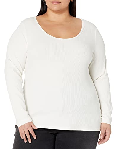 Amazon Essentials Sweater for Women, Long Sleeve Slim-Fit Rib Scoop Neck (Available in Plus Size), Pack of 2, Black/Eggshell White, Small