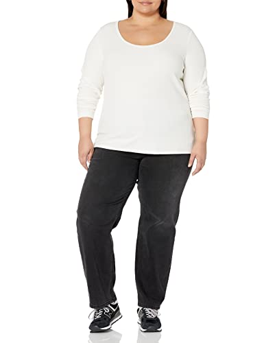 Amazon Essentials Sweater for Women, Long Sleeve Slim-Fit Rib Scoop Neck (Available in Plus Size), Pack of 2, Black/Eggshell White, Small