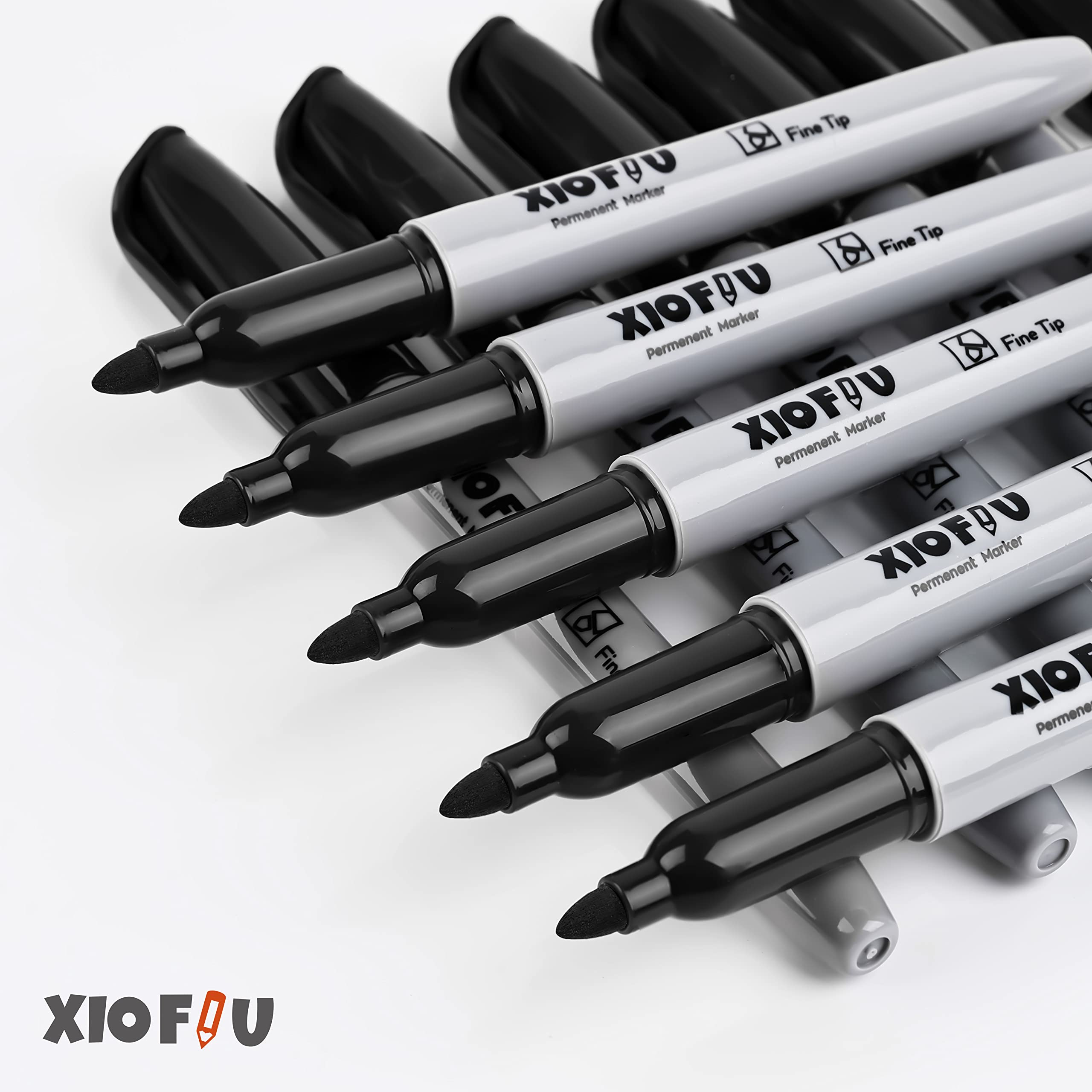 XioFiu Permanent Markers Bulk, 36 Pack Black Permanent Marker Set, Fine Tip, Waterproof Markers, Premium Smear Proof Pens, Waterproof, Quick Drying, Office Supplies for School, Office, Home