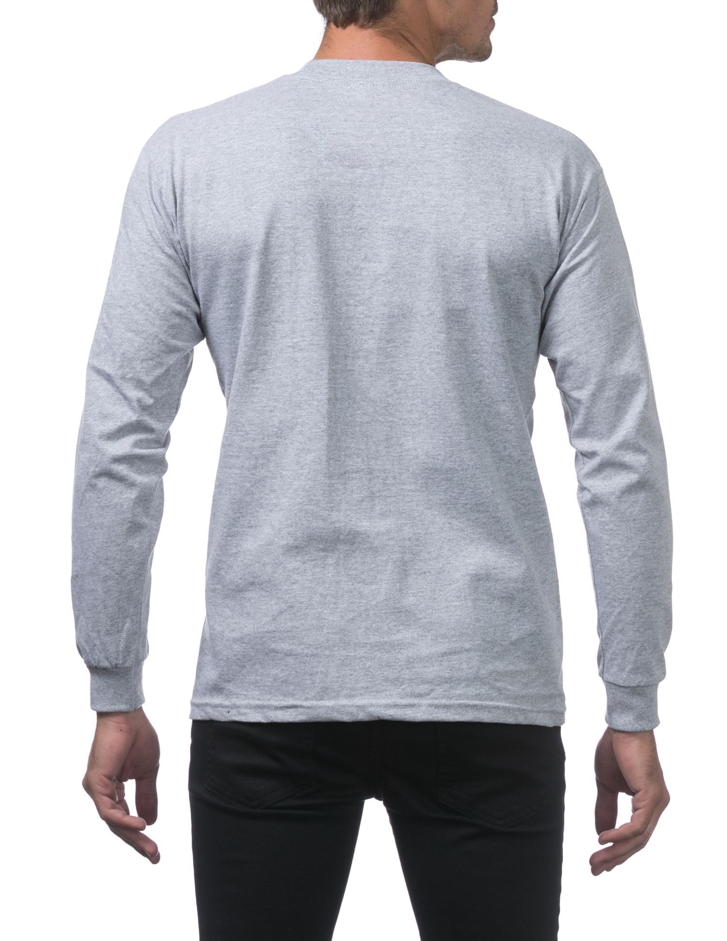 Pro Club Men's Heavyweight Cotton Long Sleeve Crew Neck T-Shirt, Heather Gray, 2X-Large