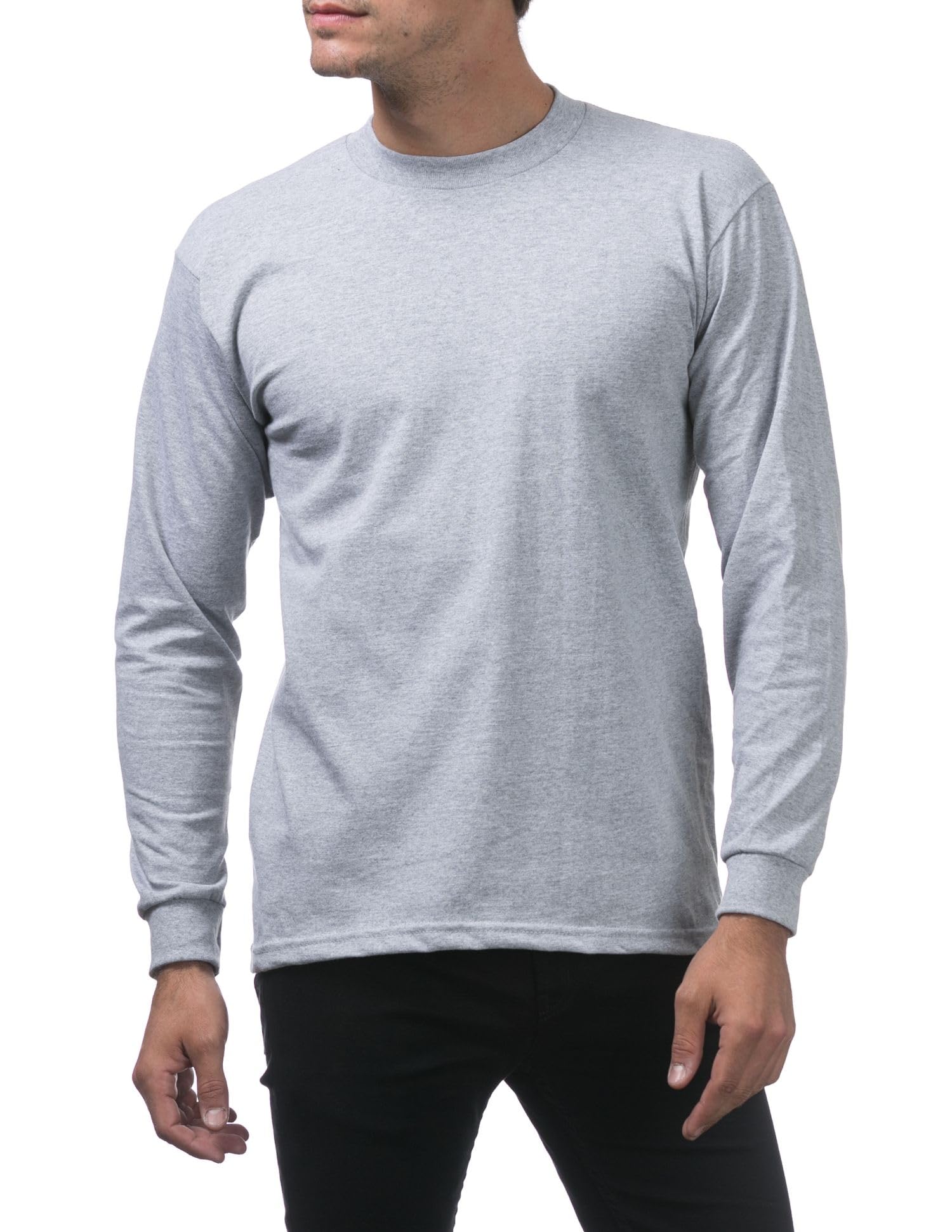 Pro Club Men's Heavyweight Cotton Long Sleeve Crew Neck T-Shirt, Heather Gray, 2X-Large