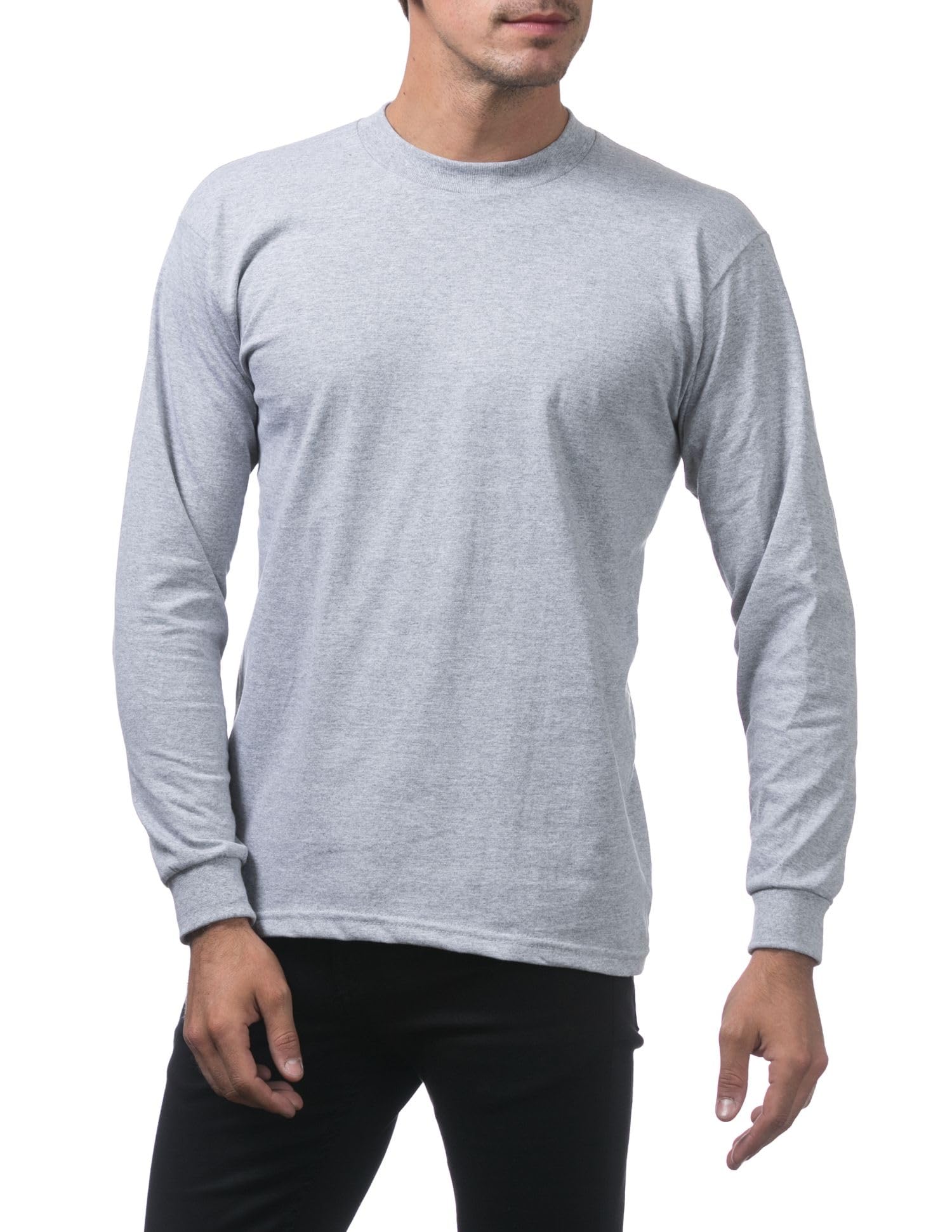 Pro Club Men's Heavyweight Cotton Long Sleeve Crew Neck T-Shirt, Heather Gray, 2X-Large