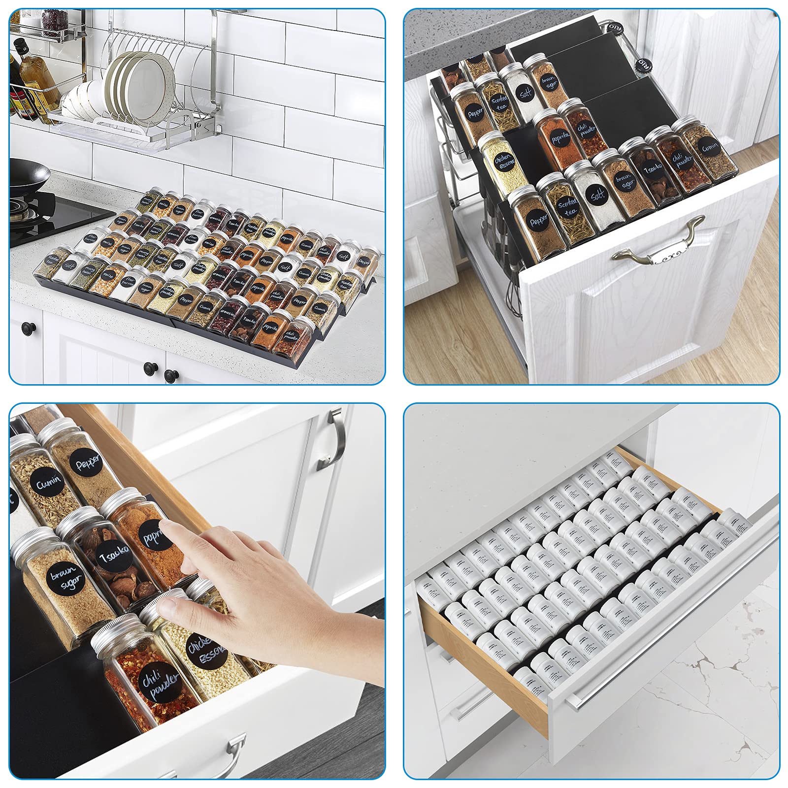 Spice Rack Drawer Organizer for Kitchen,Adjustable Expandable Spice Rack Tray Insert 4 Tiers