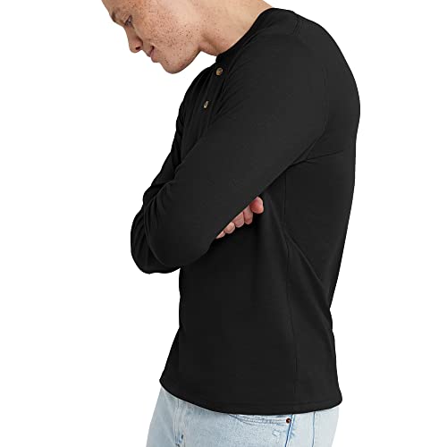 Hanes Comfortblend Originals T-Shirt, Long Sleeve Cotton Henley Tees for Men, Black, Small