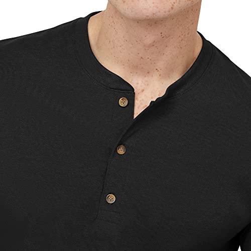 Hanes Comfortblend Originals T-Shirt, Long Sleeve Cotton Henley Tees for Men, Black, Small