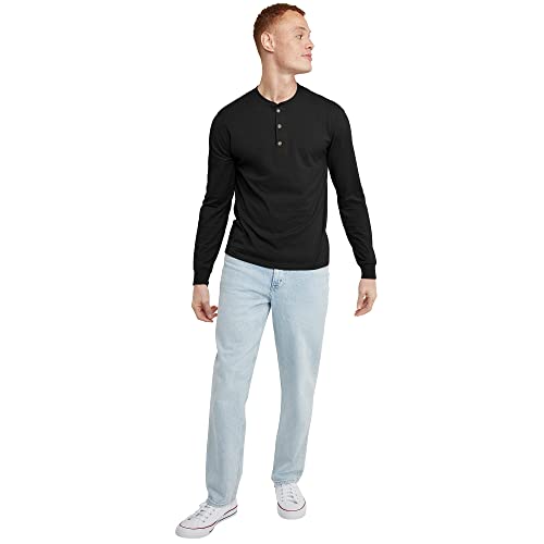 Hanes Comfortblend Originals T-Shirt, Long Sleeve Cotton Henley Tees for Men, Black, Small