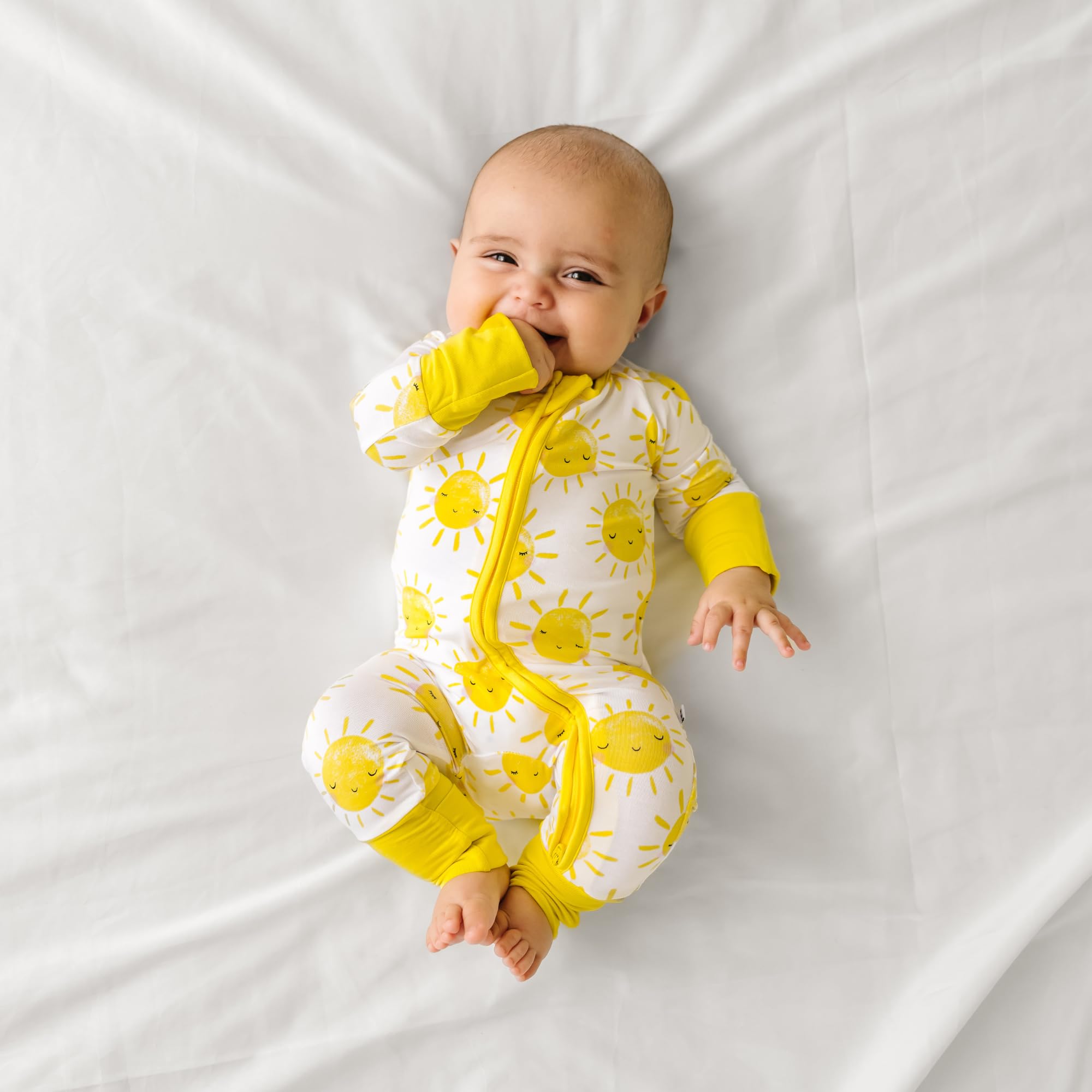 Little Sleepies Baby Pajama Unisex, Bamboo Viscose Zippy PJs, Sunshine, 3-6M