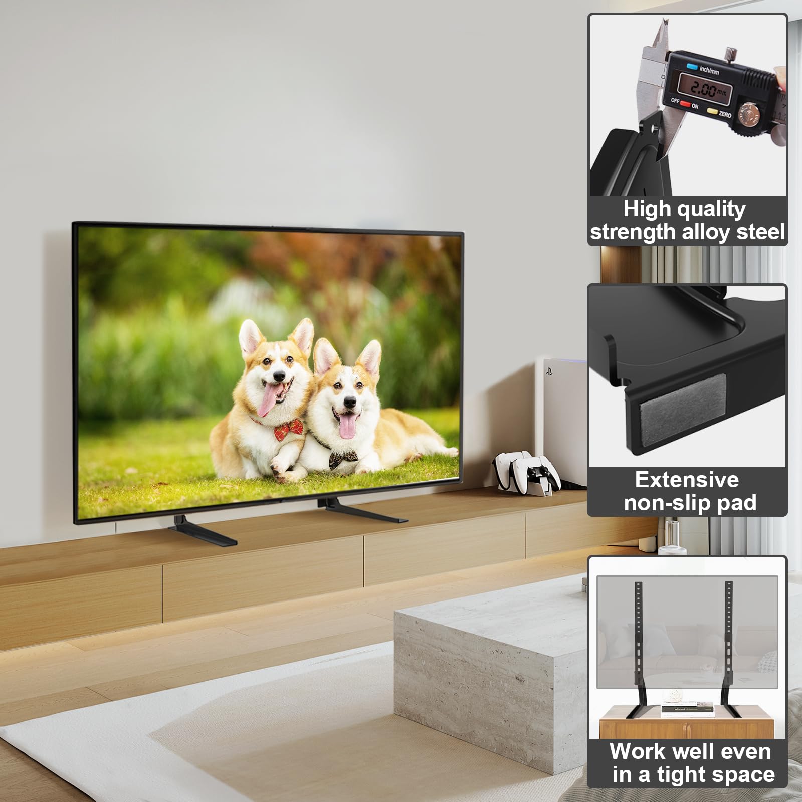 Universal Table Top TV Stand for Most 27 30 32 37 40 43 47 50 55 60 65 Inch Plasma LCD LED Flat or Curved Screen TVs with Height Adjustment, VESA Patterns up to 800x500 mm, 88 lbs