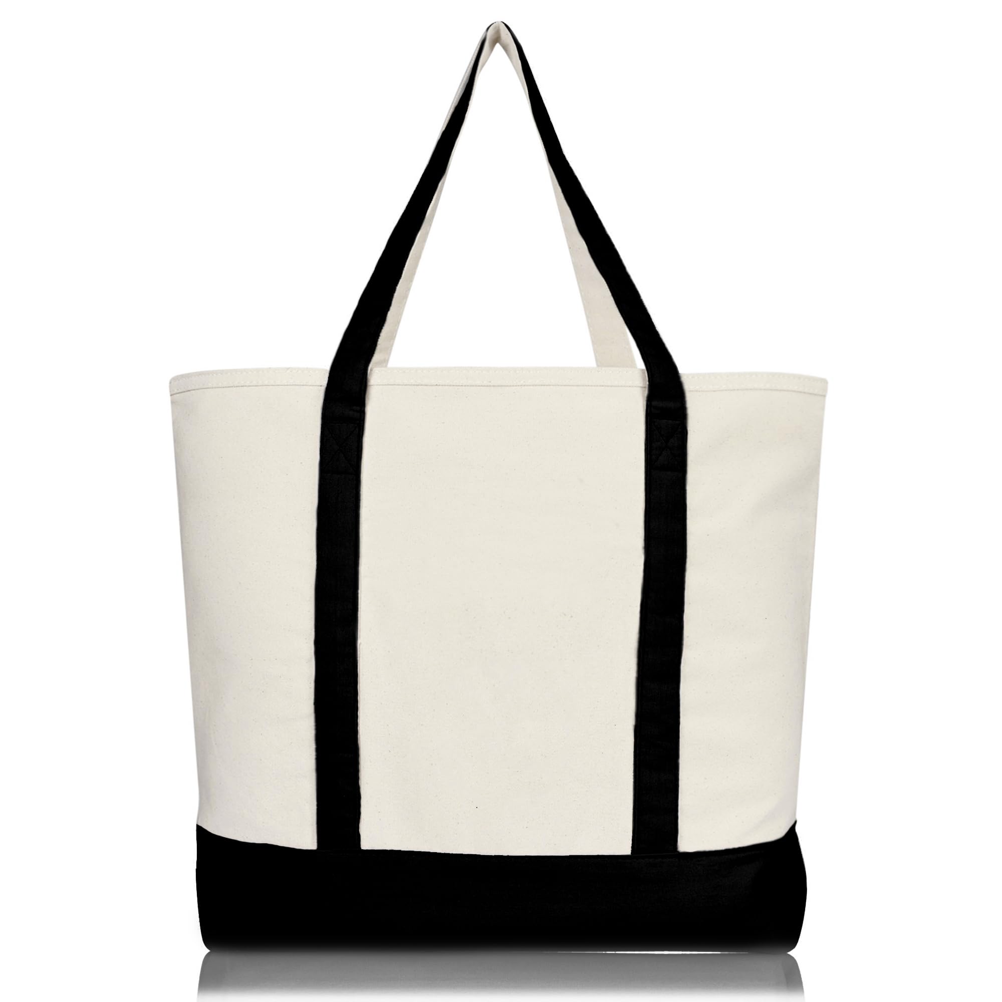 DALIX 22" Large Cotton Canvas Zippered Shopping Tote Grocery Bag in Navy Blue