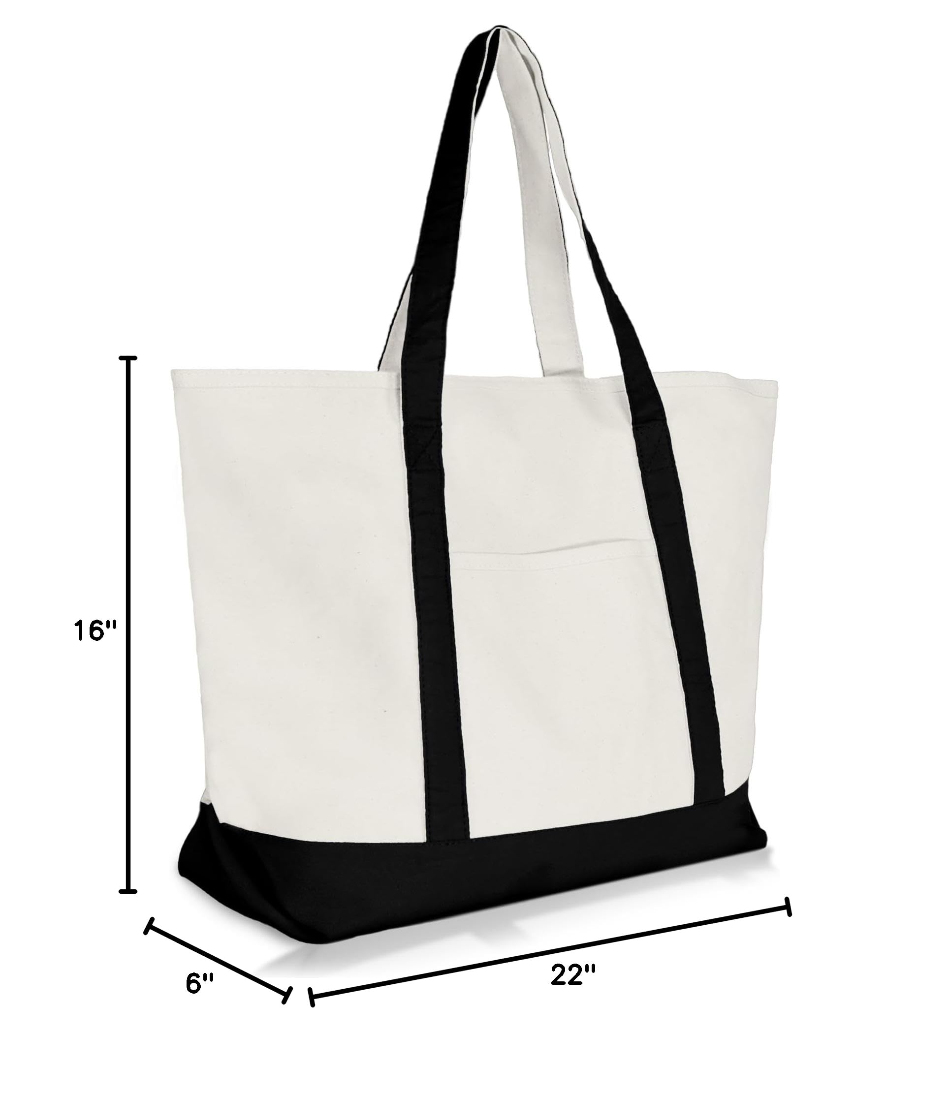 DALIX 22" Large Cotton Canvas Zippered Shopping Tote Grocery Bag in Navy Blue
