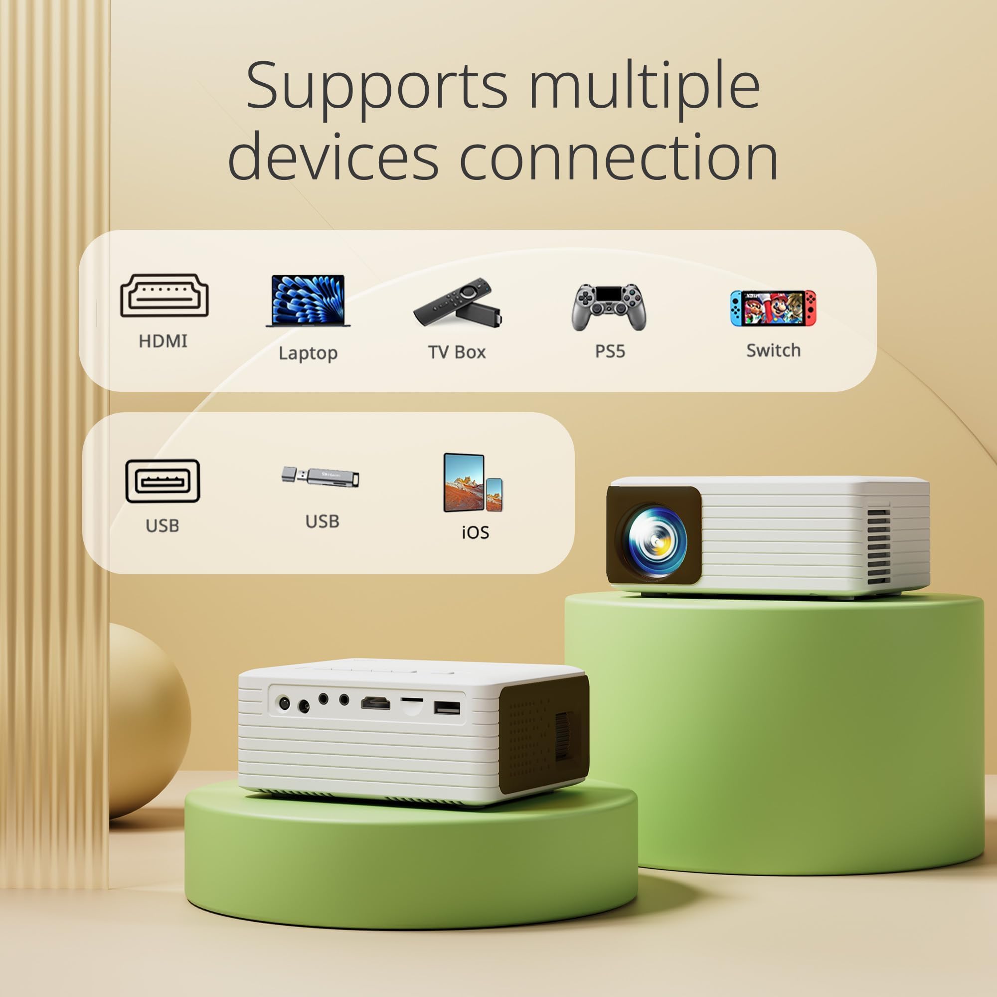 Mini Projector - 1080P Full HD Supported YOTON Portable Projector Y3, Gift for Kids, Phone Projector for Home Theater, Movie, Cartoon, Compatible with PC/Tablet/Fire Stick/iOS and Android Phone
