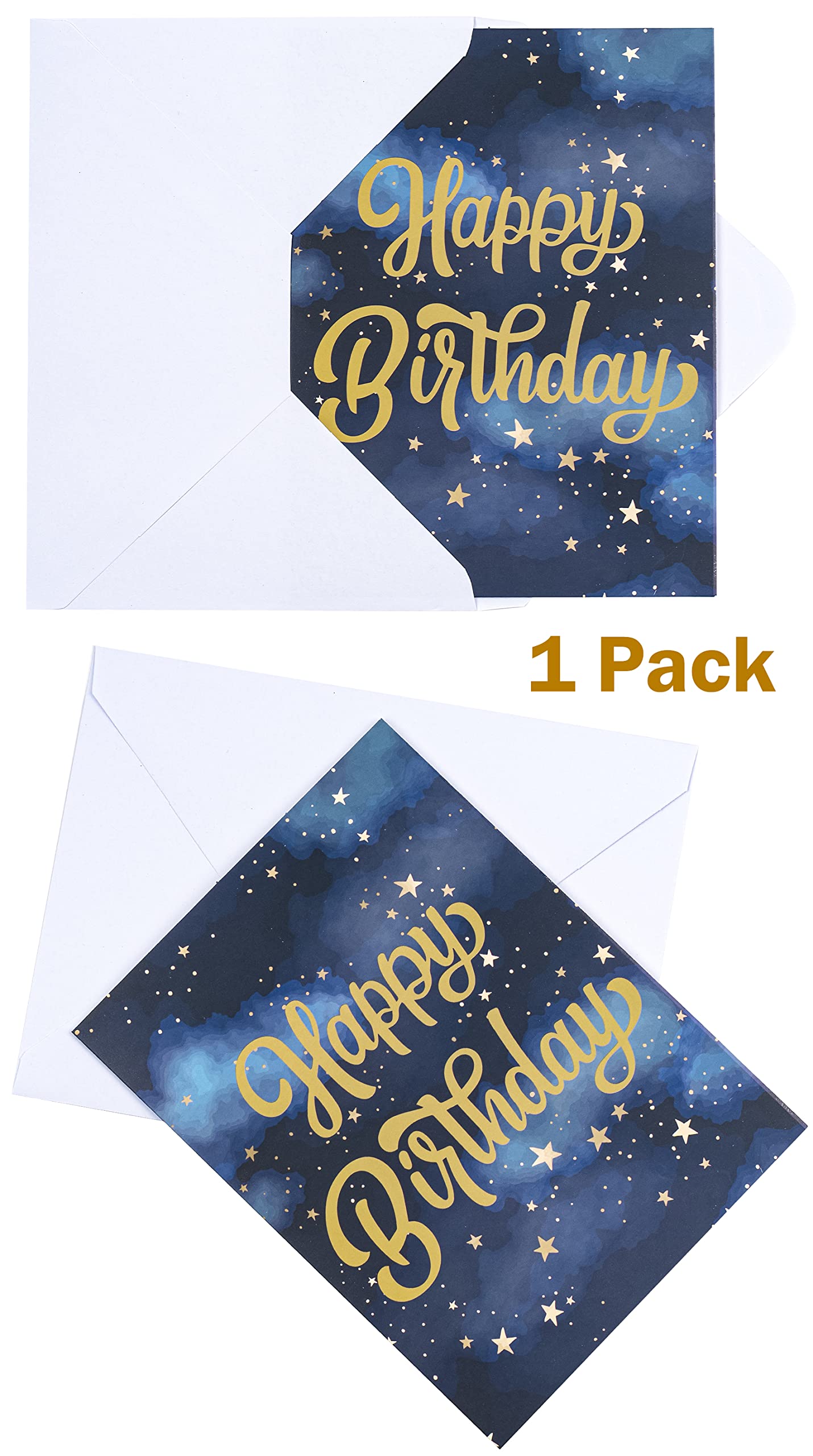 WRAPAHOLIC 13" Large Gift Bag with Card and Tissue Paper - Navy Star Gold Foil Happy Birthday