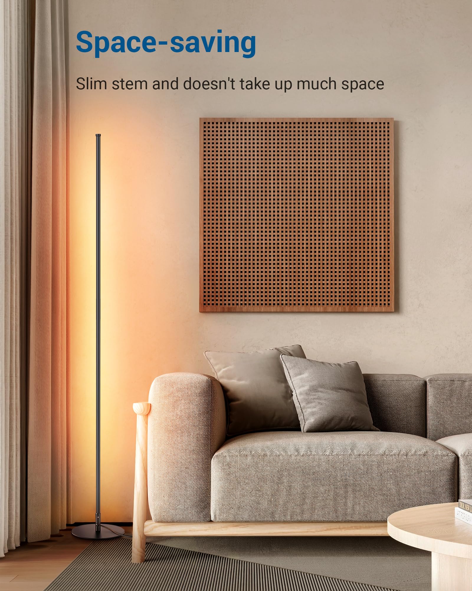 DEWENWILS 57.5" Minimalist LED Corner Floor Lamp, Set of 2 Modern Dimmable Mood Lighting, Standing Tall Floor Lamp for Living Room, Bedroom, Office, 3000K Warm White Light (Black)