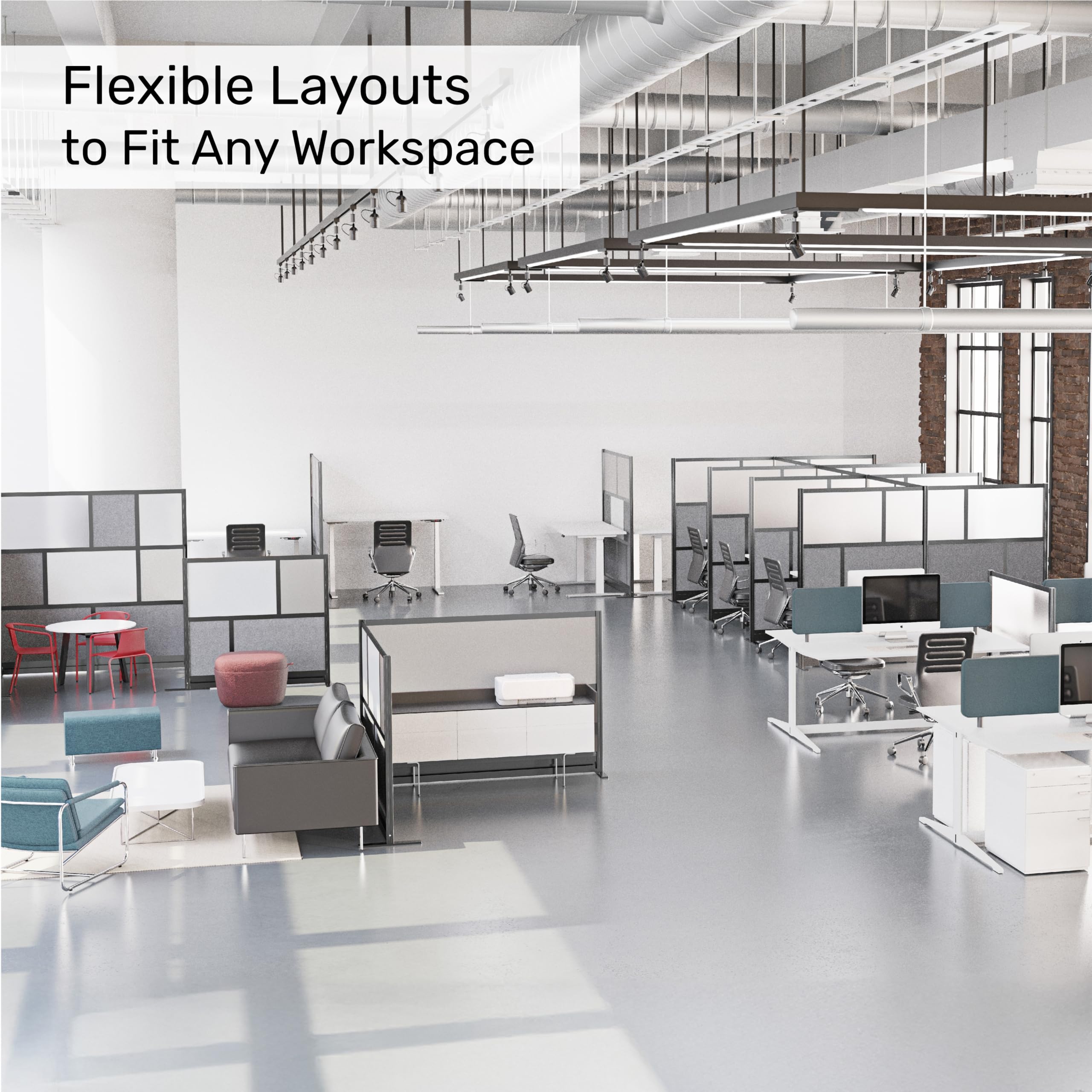 Stand Up Desk Store ReFocus Modular and Expandable Office Partition Wall System (70" W x 70" H Freestanding Divider Wall)
