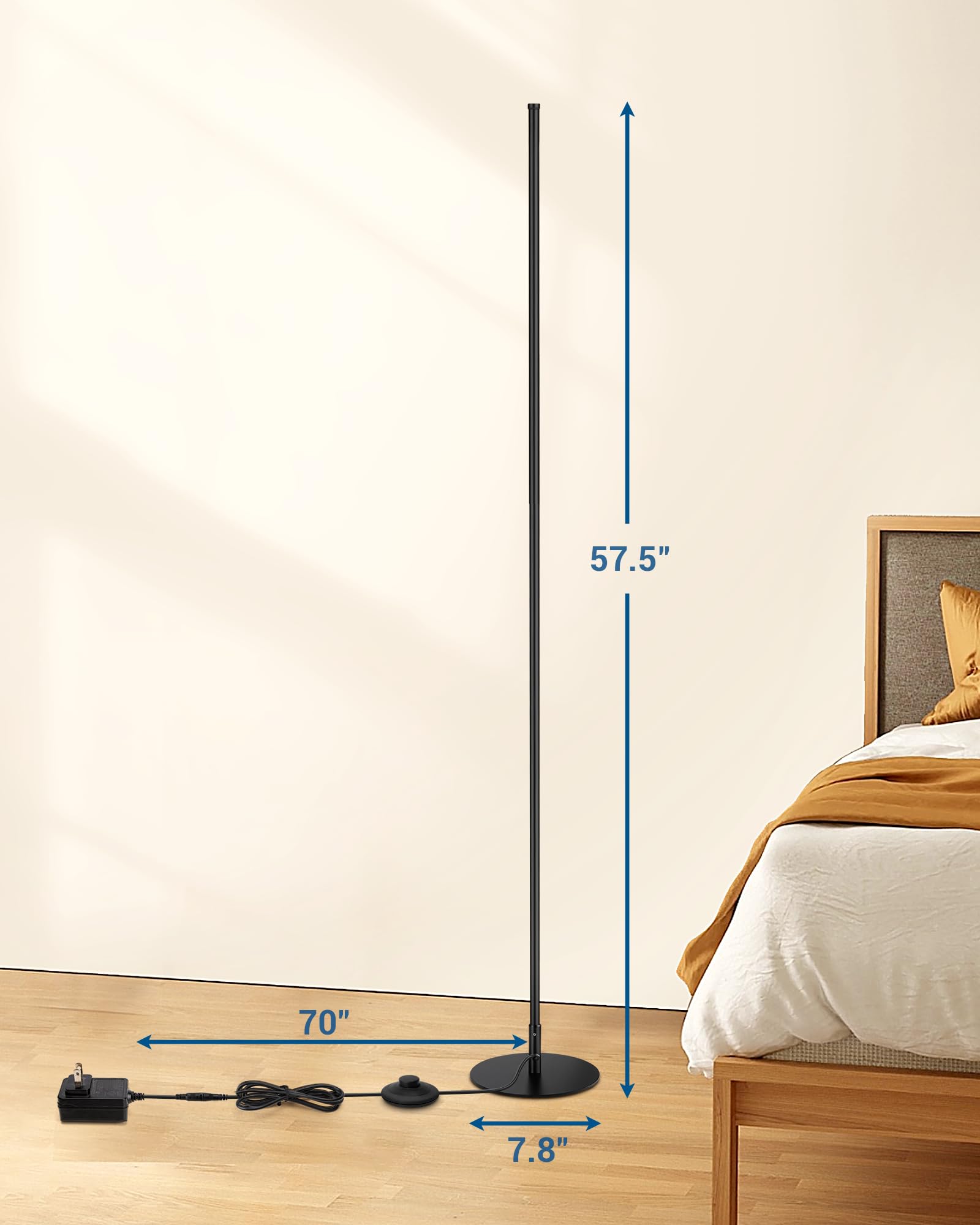 DEWENWILS 57.5" Minimalist LED Corner Floor Lamp, Set of 2 Modern Dimmable Mood Lighting, Standing Tall Floor Lamp for Living Room, Bedroom, Office, 3000K Warm White Light (Black)