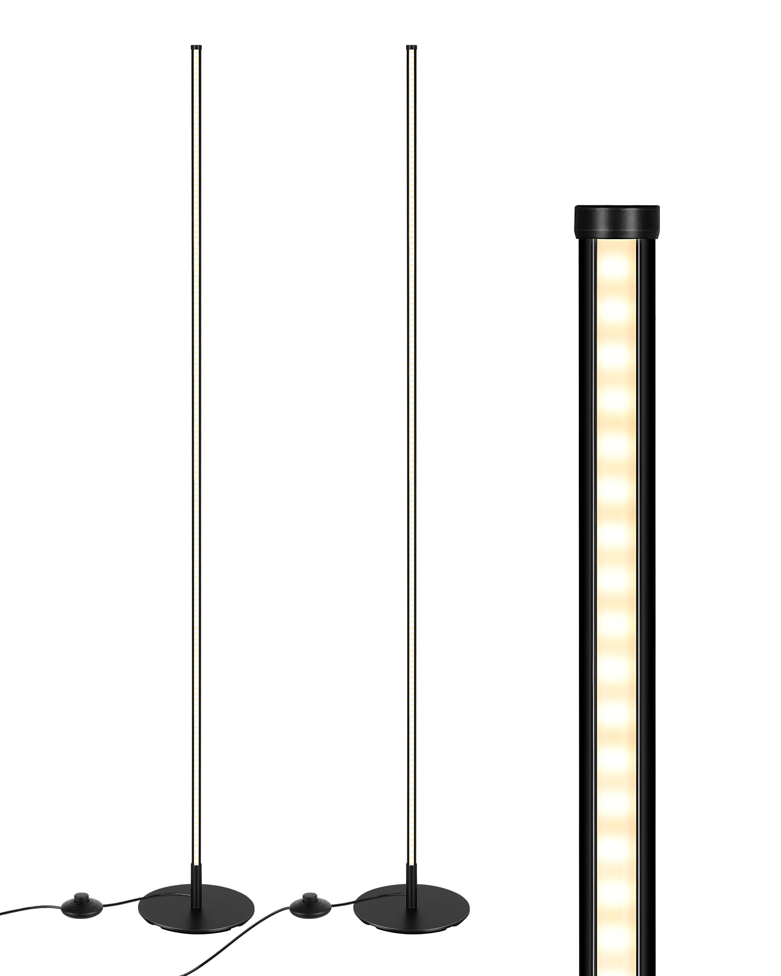 DEWENWILS 57.5" Minimalist LED Corner Floor Lamp, Set of 2 Modern Dimmable Mood Lighting, Standing Tall Floor Lamp for Living Room, Bedroom, Office, 3000K Warm White Light (Black)