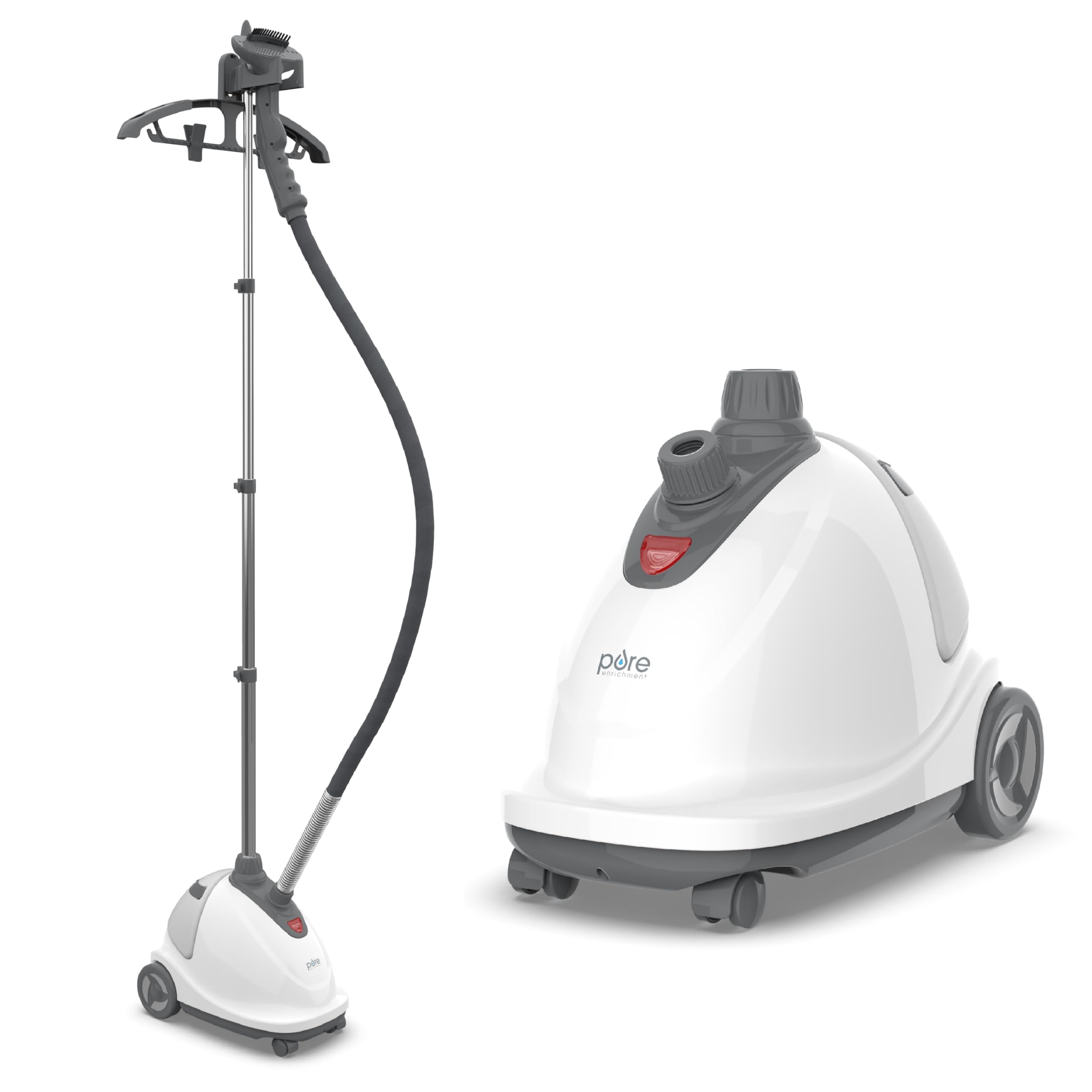 Pure Enrichment® PureSteam™ XL Standing Steamer with Garment Hanger - Heats in 45 Seconds with 0.5-Gallon Water Tank for 1 Hour Continuous Steaming - Includes Fabric Brush and Easy-roll Wheels