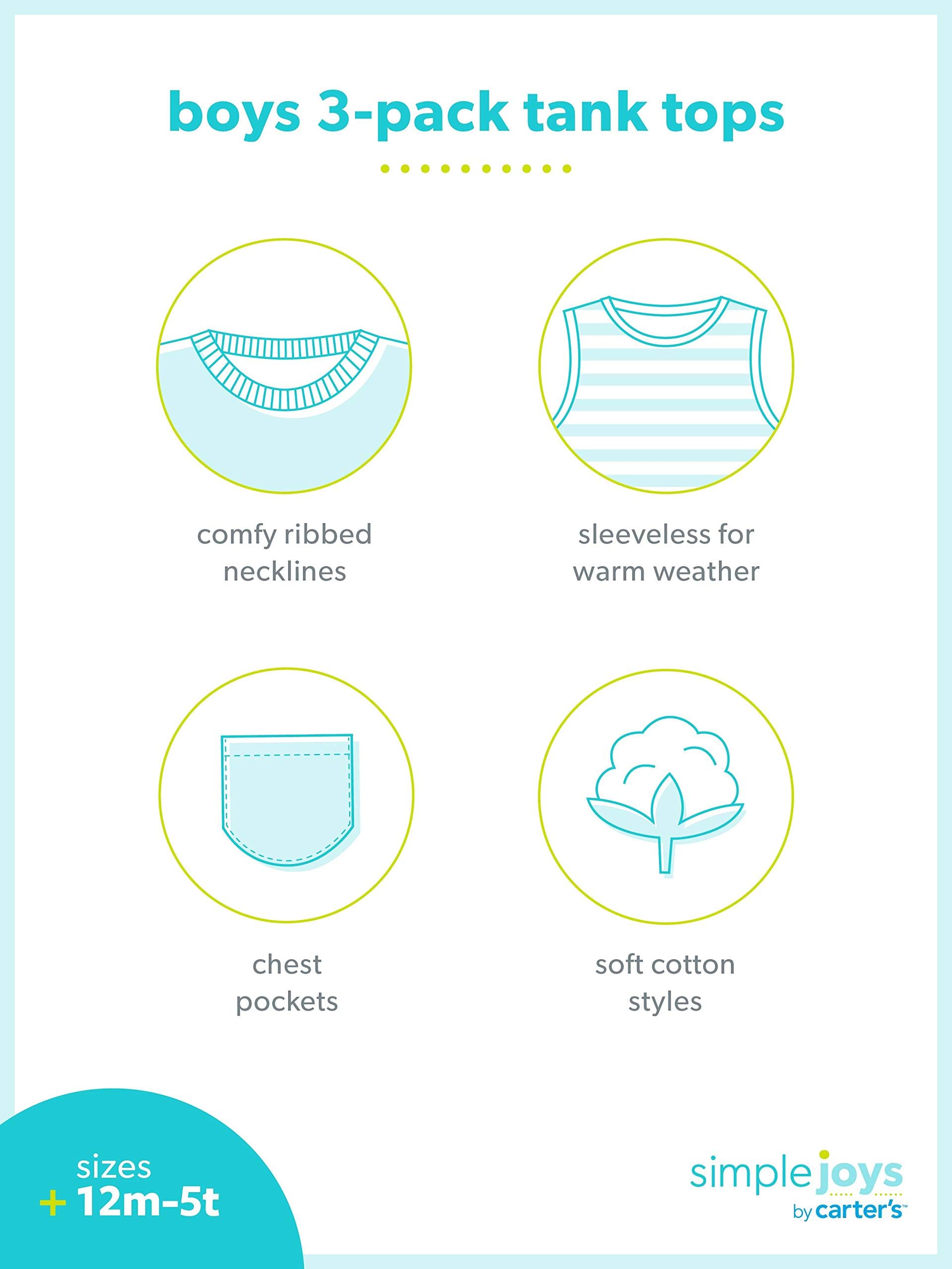 Simple Joys by Carter's Toddler Boys' Tank Tops, Pack of 3, Blue/Orange/Grey, Stripe/Alligator, 3T