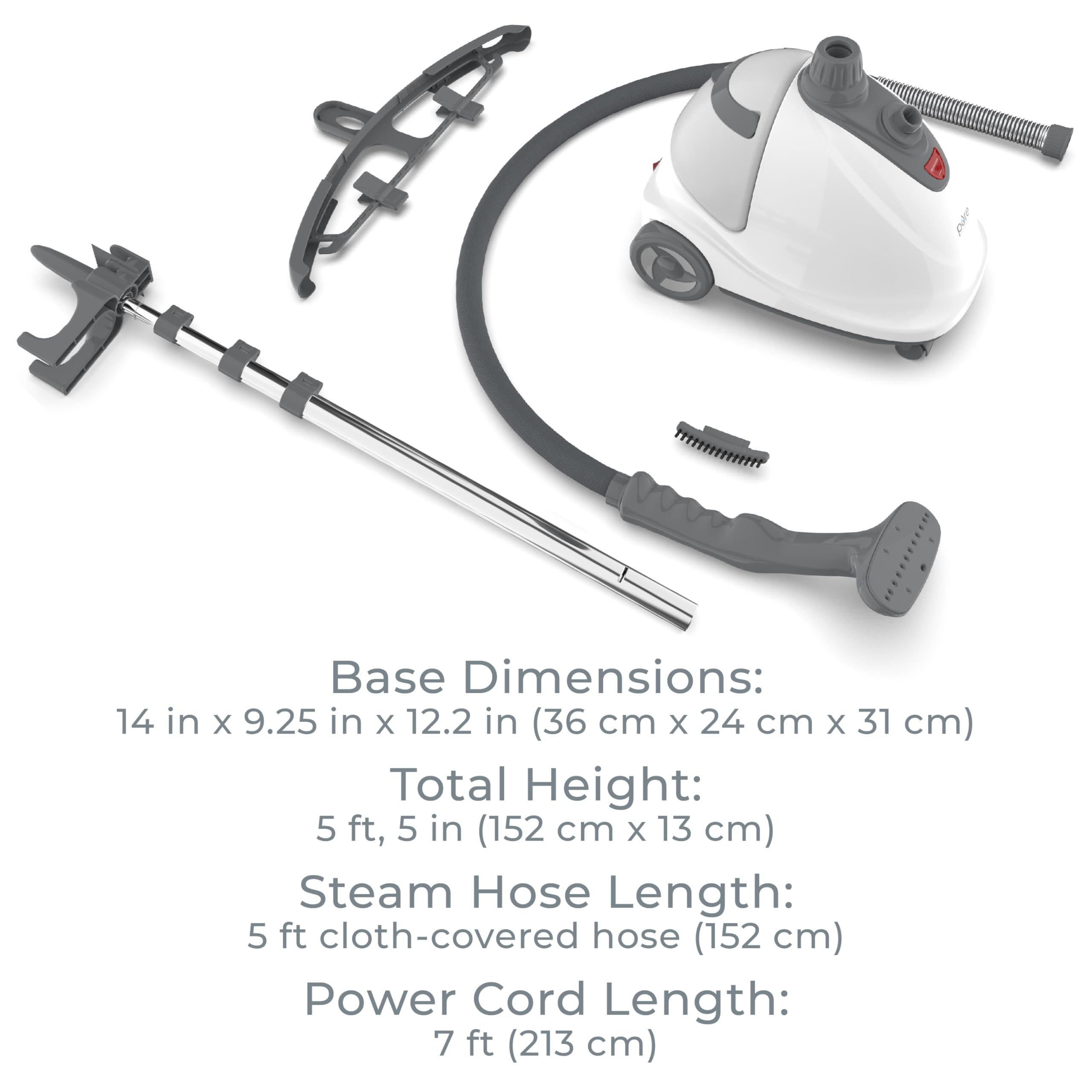 Pure Enrichment® PureSteam™ XL Standing Steamer with Garment Hanger - Heats in 45 Seconds with 0.5-Gallon Water Tank for 1 Hour Continuous Steaming - Includes Fabric Brush and Easy-roll Wheels