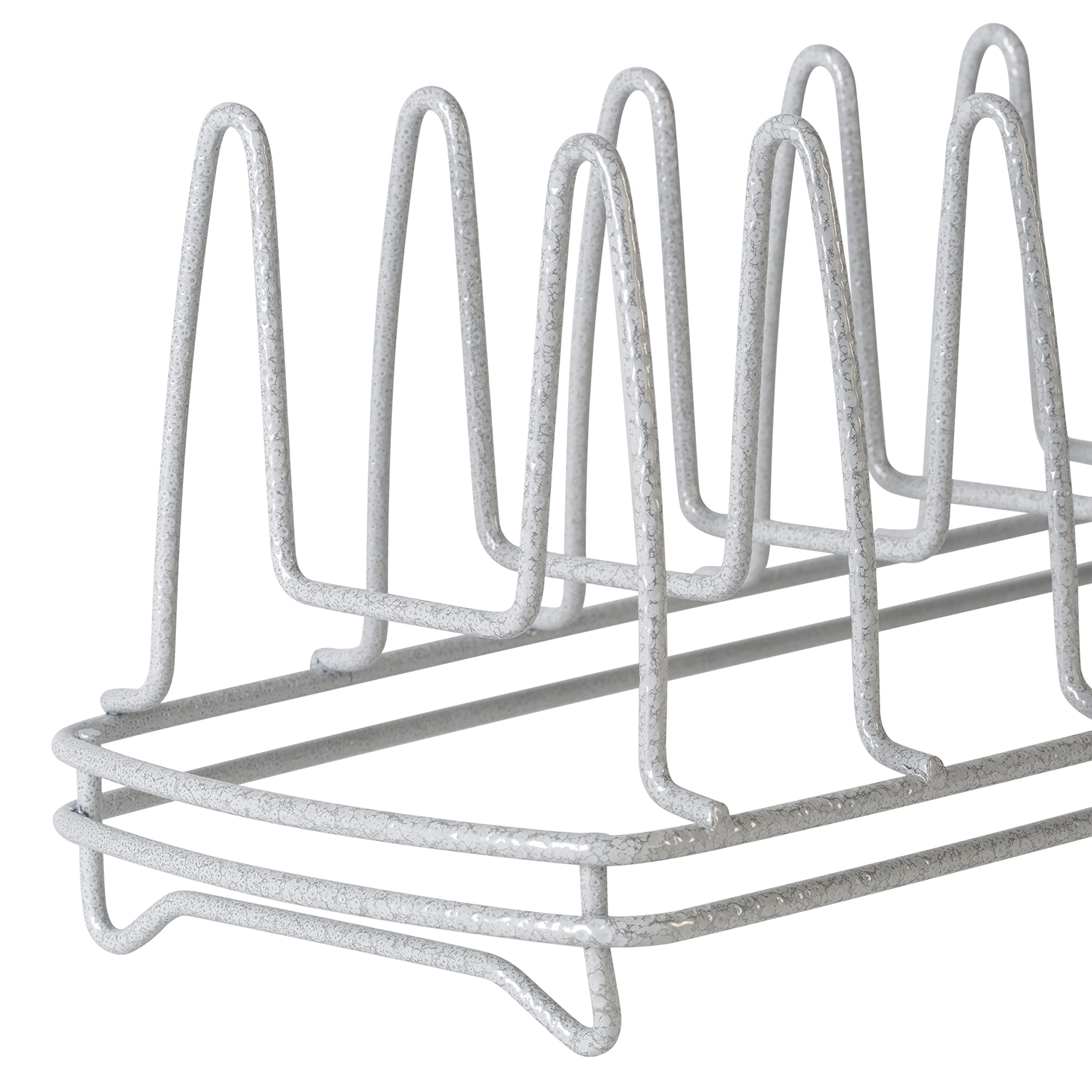 Laura Ashley Lid Organizer for Pots & Pants, in Cabinet or Countertop Speckled Kitchen Collection, 13.6"x 5.3"x 5.4", White