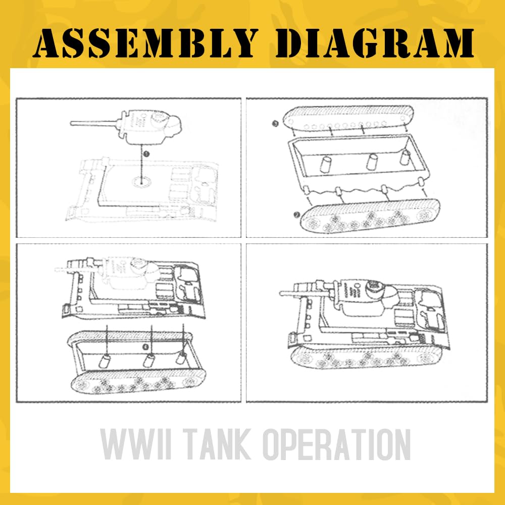 ViiKONDO 8 PCS 1/144 WWII Tank Model German Tiger Hunting Heavy Tank Panther Main Battle Tank AMX-30 Soviet T-34 Medium DIY Assembly Collection