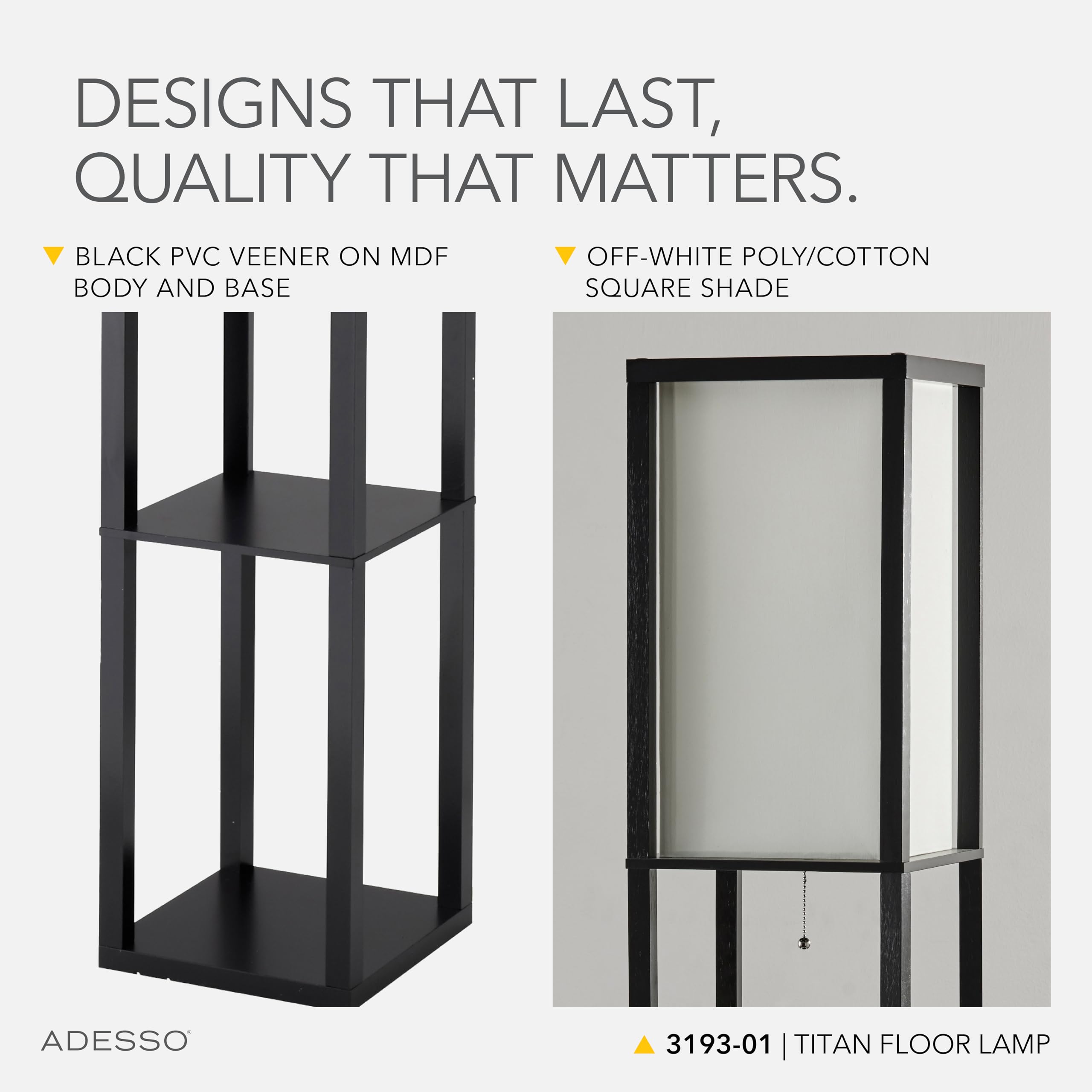 Adesso 3193-01 Titan Tall Shelf Floor Lamp, 72 in, 150W Incandescent/equiv. CFL, Black PVC Veneer on MDF, 1 Floor Lamp