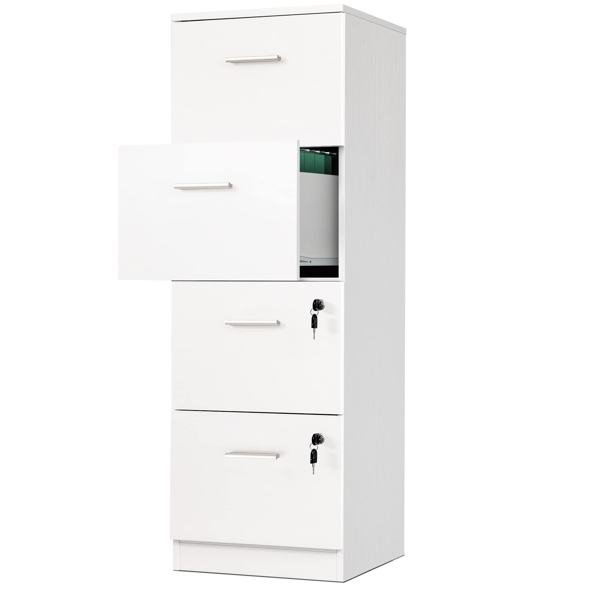 YITAHOME 4-Drawer File Cabinet with Lock, 15.86" Deep Vertical Filing Cabinet, Storage File Drawers for Letter A4-Sized Files, Need to Assemble, White