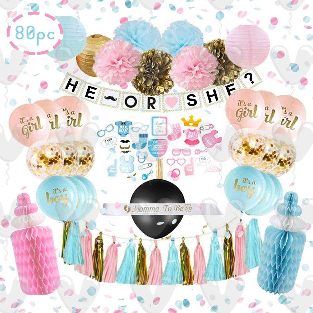 Gender Reveal Decorations Set , Gender Reveal Party Decorations, Baby Gender Reveal Party Supplies, Baby Gender Reveal Ideas, Gender Reveal Balloons Boy or Girl Gender Reveal Party Supplies Kit 80 pcs
