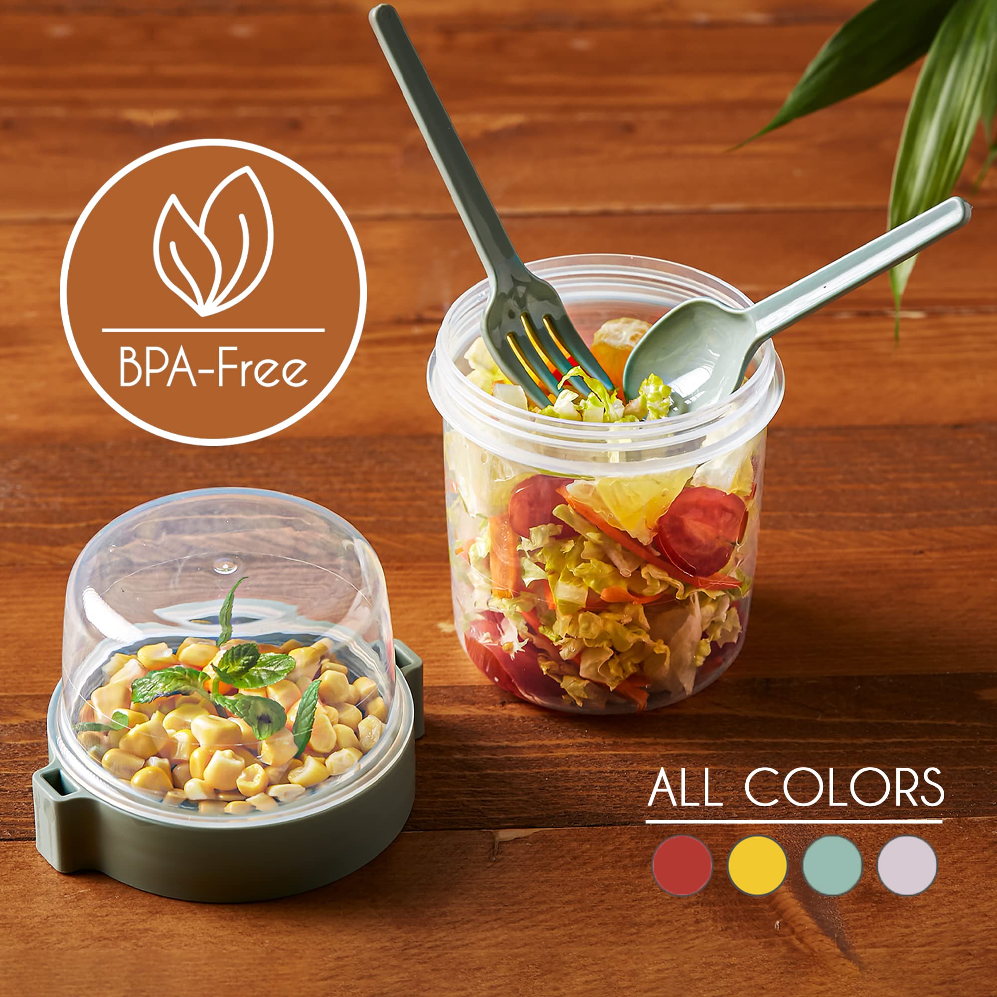 Crystalia Yogurt Parfait Cups with Lids, Large Breakfast On the Go Plastic Bowls with Topping Cereal Oatmeal Salad or Fruit Container with Spoon for Snack Box, Reusable Set of 4 (Large 22 oz)