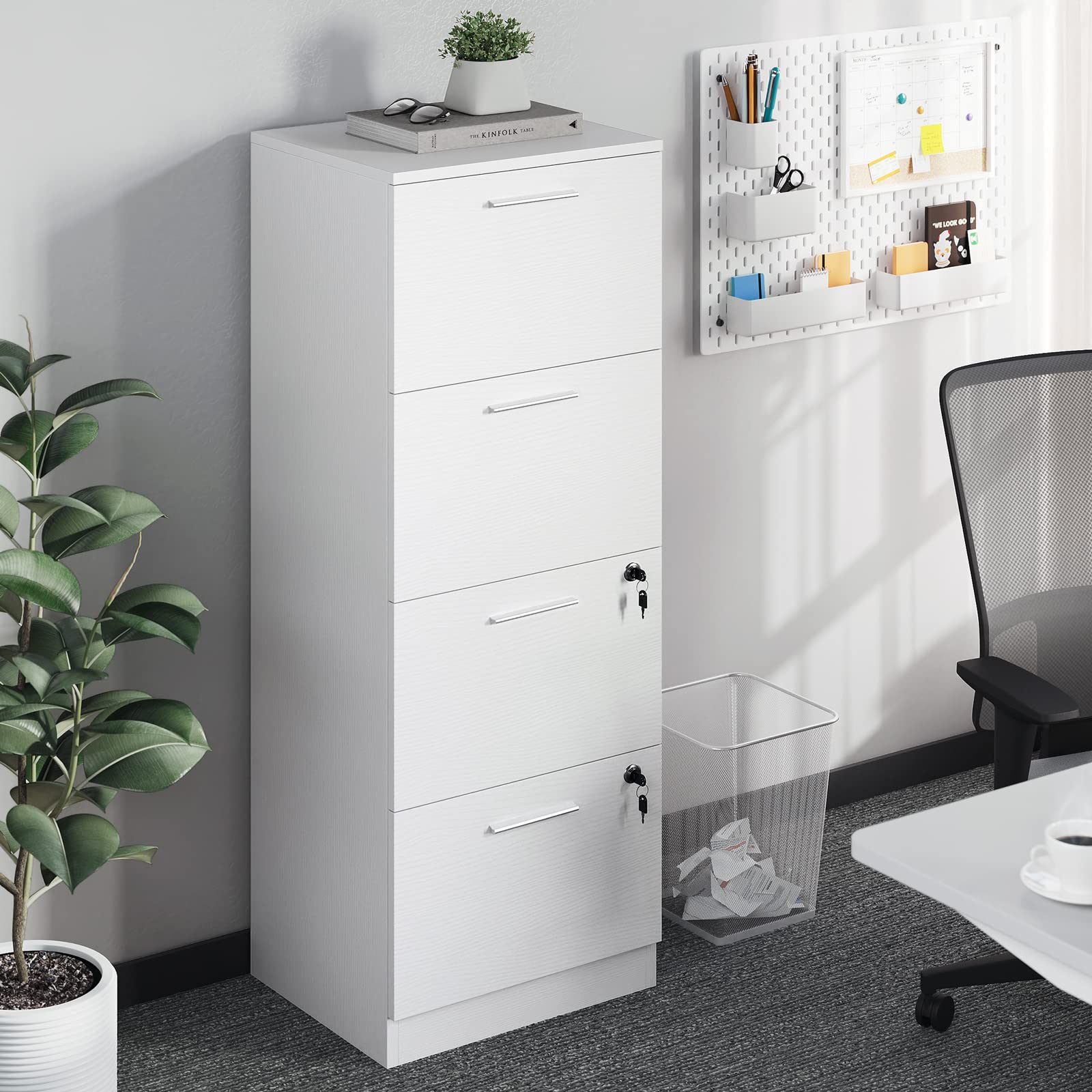 YITAHOME 4-Drawer File Cabinet with Lock, 15.86" Deep Vertical Filing Cabinet, Storage File Drawers for Letter A4-Sized Files, Need to Assemble, White