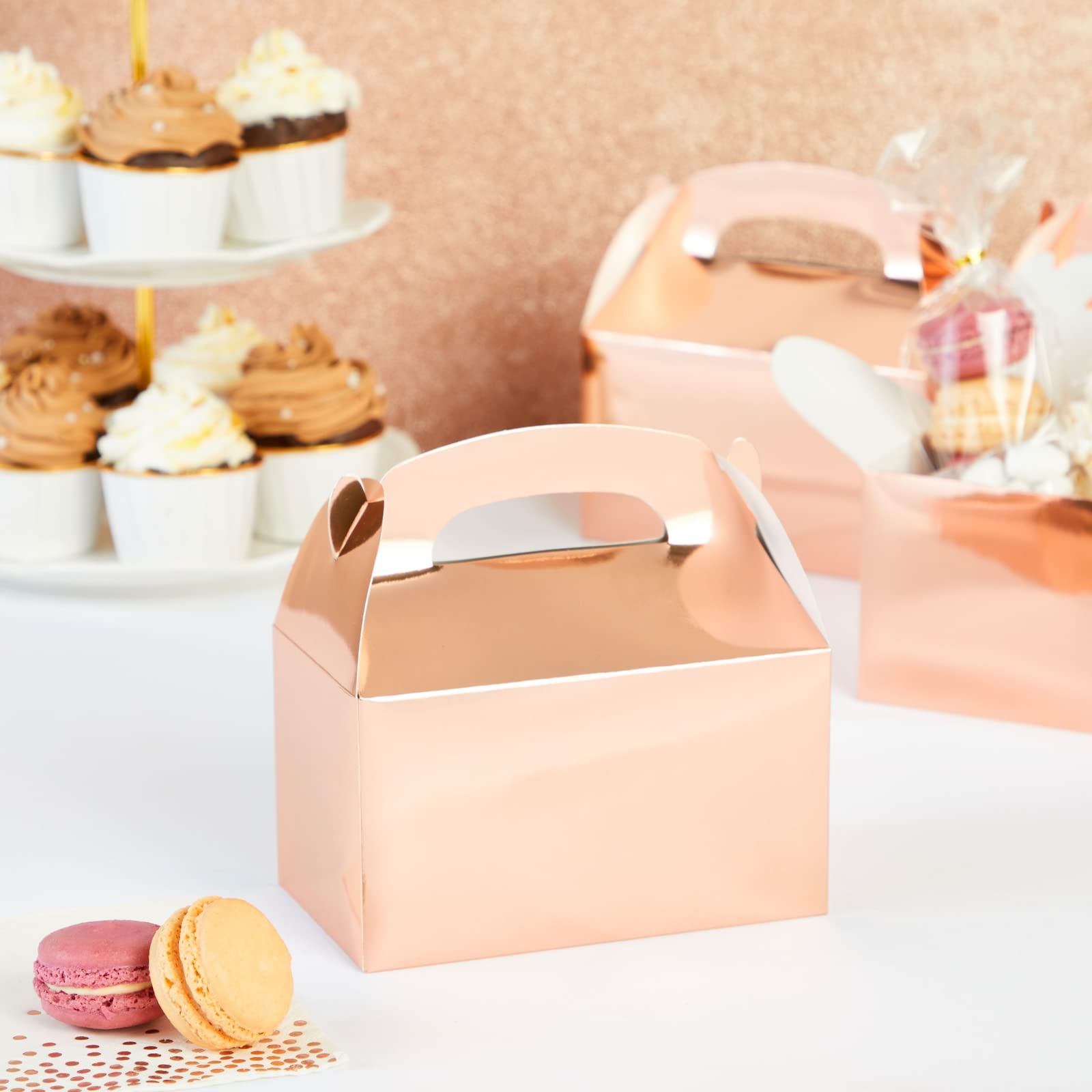 Juvale 24 Pack Rose Gold Gable Boxes for Baby Shower, Wedding, Birthday Themed Party Favors (6.2 x 3.5 x 3.6 In)