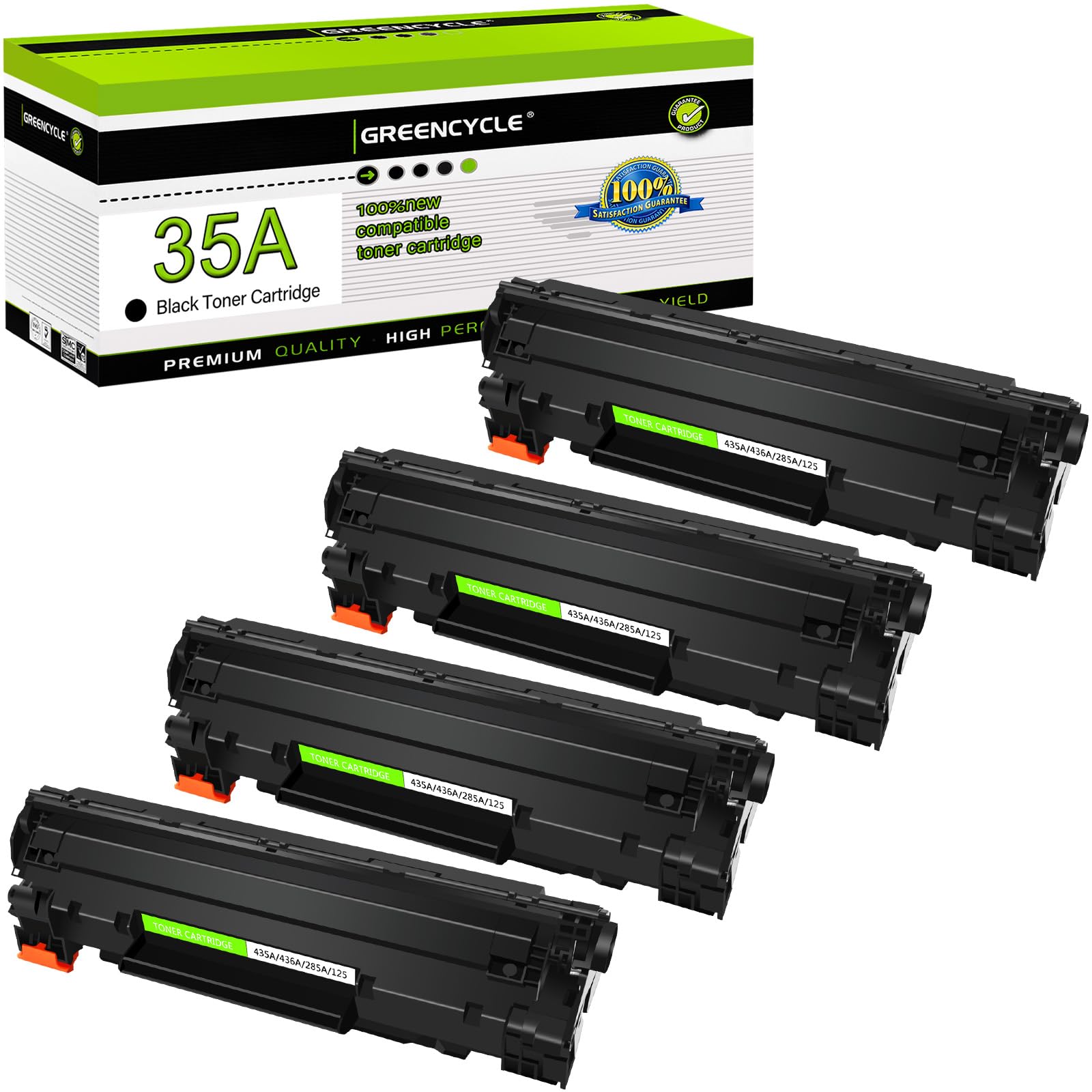 greencycle High Yield Compatible 35A CB435A Toner Cartridge Replacement for Laserjet P1002 P1003 P1004 P1005 P1006 P1007 P1009 Series Printers ( Black, 4 Pack )