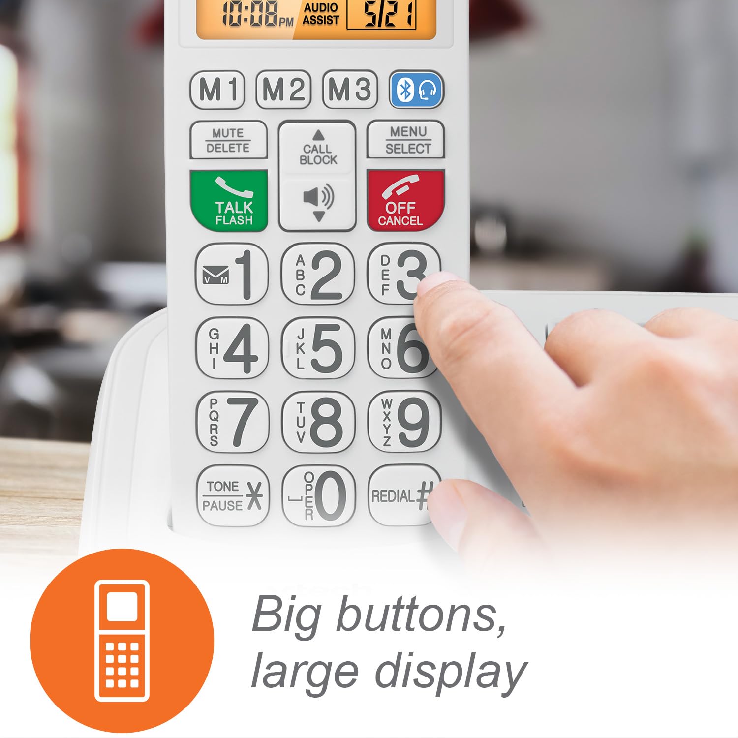 VTech SN5127 Amplified Cordless Senior Phone with Answering Machine, Call Blocking, 90dB Extra-loud Visual Ringer, One-touch Audio Assist on Handset up to 50dB, Big Buttons and Large Display, White