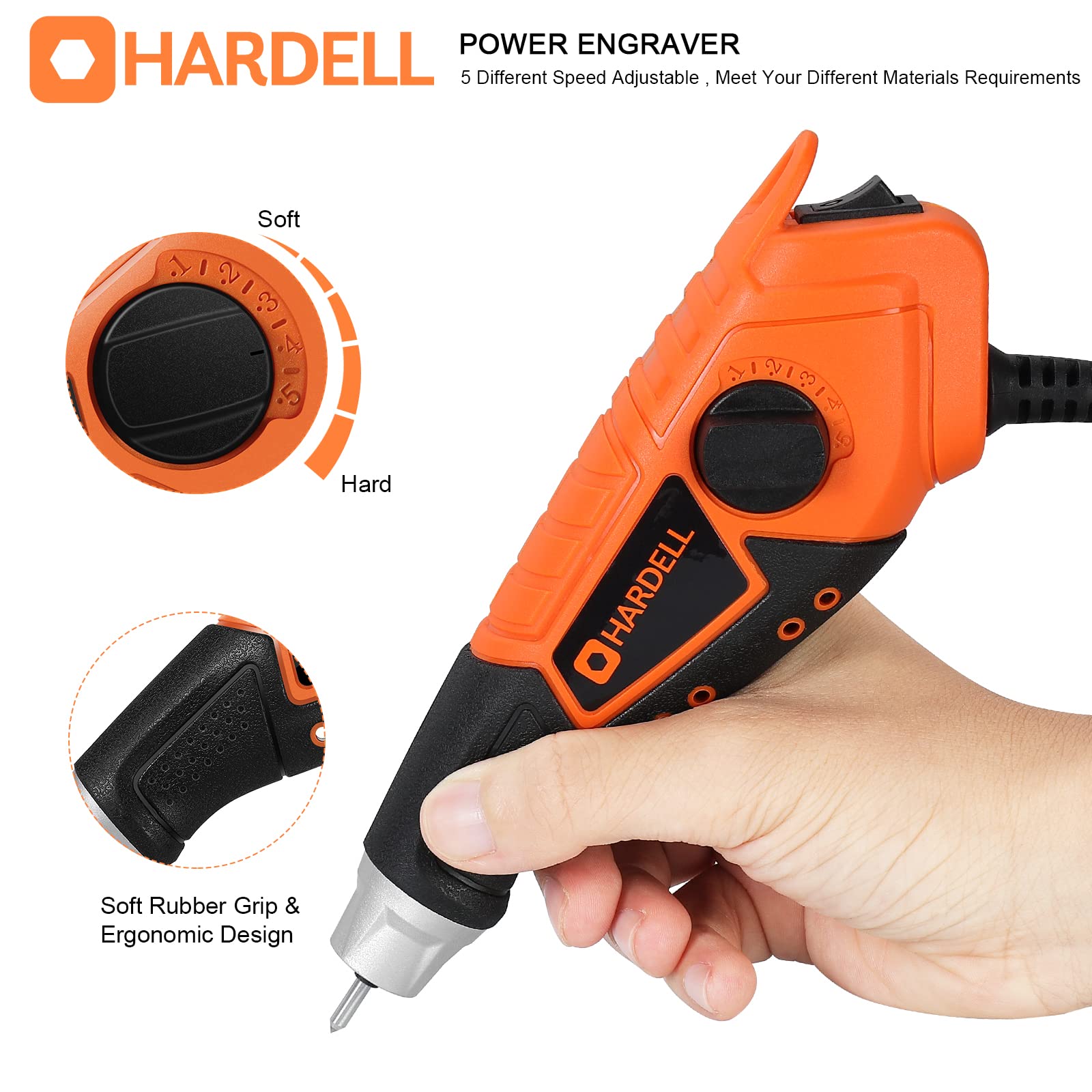 HARDELL 15W Engraver, 5 Speed Engraving Pen with 2 Stencils and 3 Tungsten Carbide Steel Bits, Handheld Etching Tool for Metal, Wood, Glass, DIY Crafting, Leather, PVC Pipe, Stone(Pink)