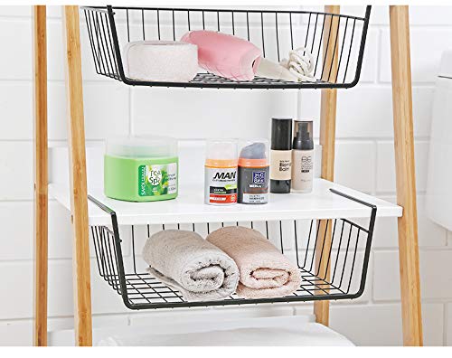 PENGKE Black Under Shelf Basket,4 Pack Slides Under Cabinet Storage Shelf Wire Baskets,Space Saving for Kitchen Counter Pantry Desk Bookshelf Cupboard
