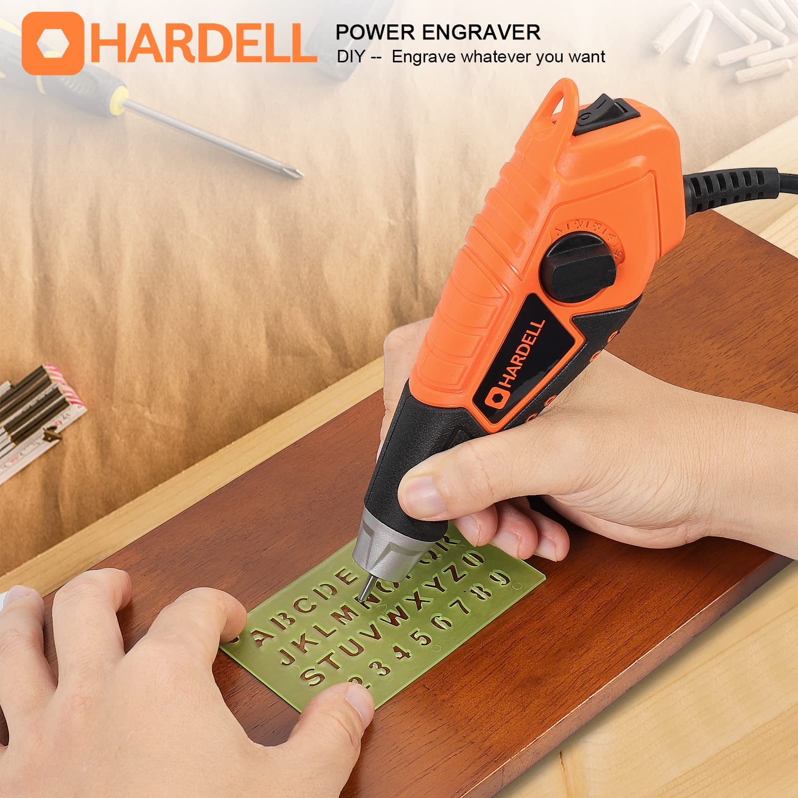 HARDELL 15W Engraver, 5 Speed Engraving Pen with 2 Stencils and 3 Tungsten Carbide Steel Bits, Handheld Etching Tool for Metal, Wood, Glass, DIY Crafting, Leather, PVC Pipe, Stone(Pink)
