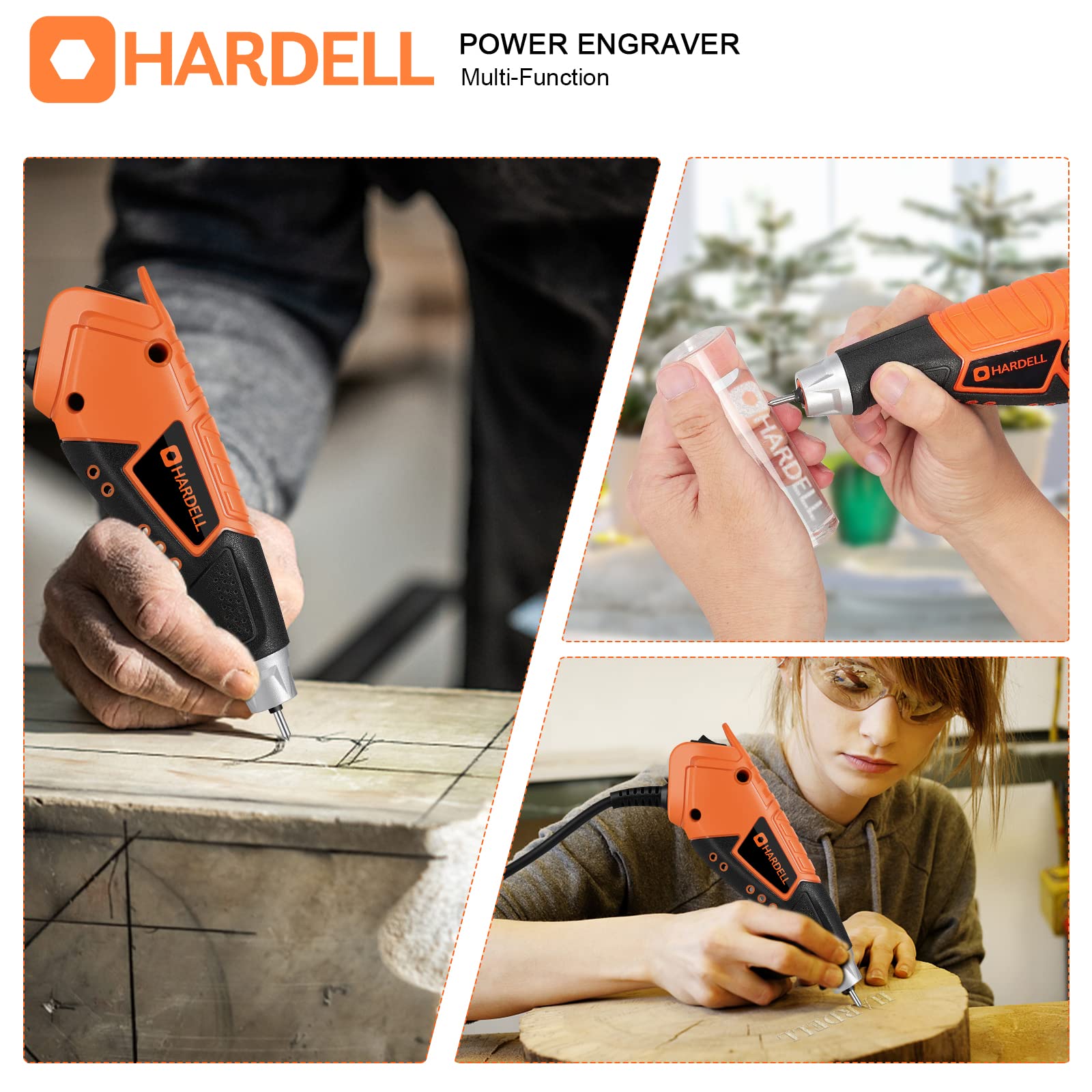 HARDELL 15W Engraver, 5 Speed Engraving Pen with 2 Stencils and 3 Tungsten Carbide Steel Bits, Handheld Etching Tool for Metal, Wood, Glass, DIY Crafting, Leather, PVC Pipe, Stone(Pink)