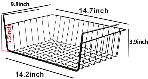 PENGKE Black Under Shelf Basket,4 Pack Slides Under Cabinet Storage Shelf Wire Baskets,Space Saving for Kitchen Counter Pantry Desk Bookshelf Cupboard